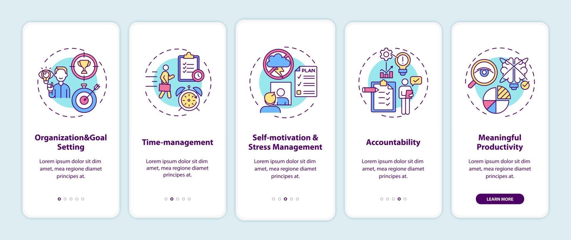Self management skills onboarding mobile app page screen with concepts 2580808 Vector Art at ...