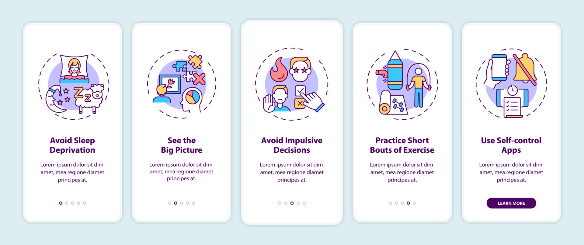 Self control boosting tips onboarding mobile app page screen with concepts 2580812 Vector Art at ...
