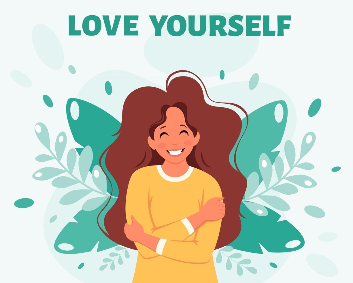 Love Yourself Concept Woman Hugging Herself 2585631 Vector Art At Vecteezy