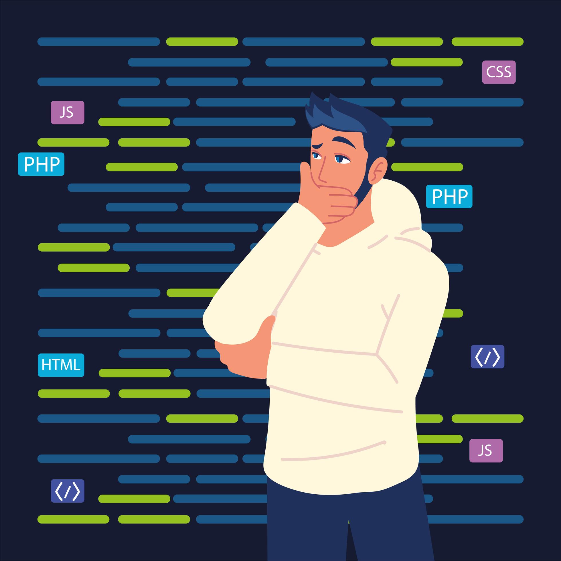 man with program codes 2590165 Vector Art at Vecteezy