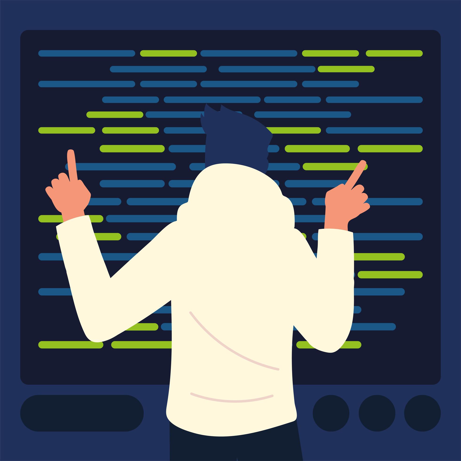 man programming codes 2590178 Vector Art at Vecteezy