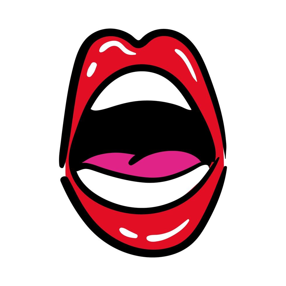 Sexi Mouth And Teeth With Tongue Pop Art Line And Fill Style Icon