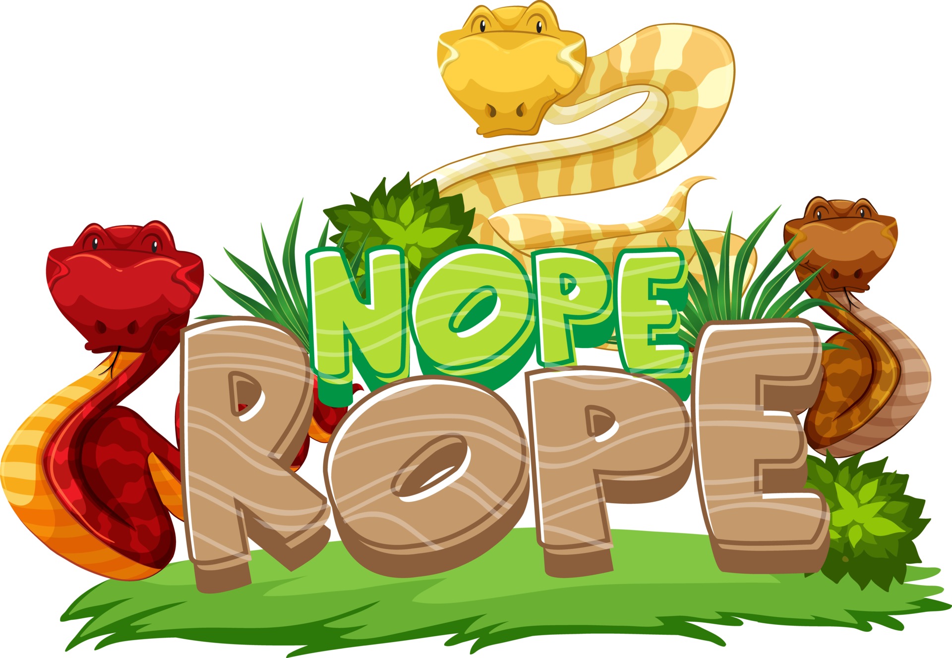 Many Snakes cartoon character with Nope Rope font banner isolated 2595311 Vector Art at Vecteezy