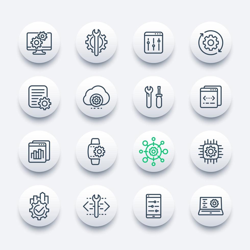 Development Configuration Hardware Settings Line Icons Set 2596550 Vector Art At Vecteezy