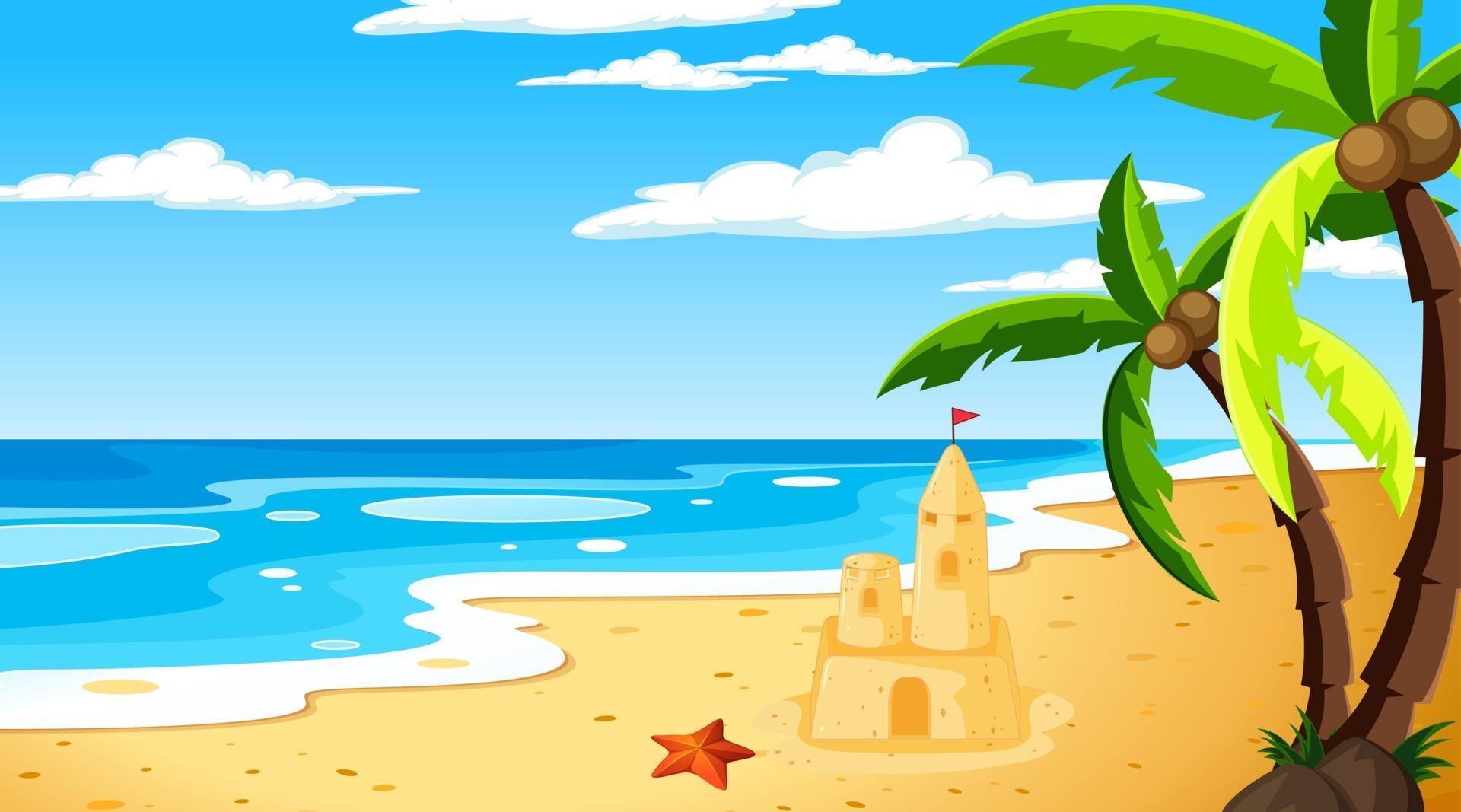 Beach at daytime landscape scene with sky background 2600254 Vector Art ...