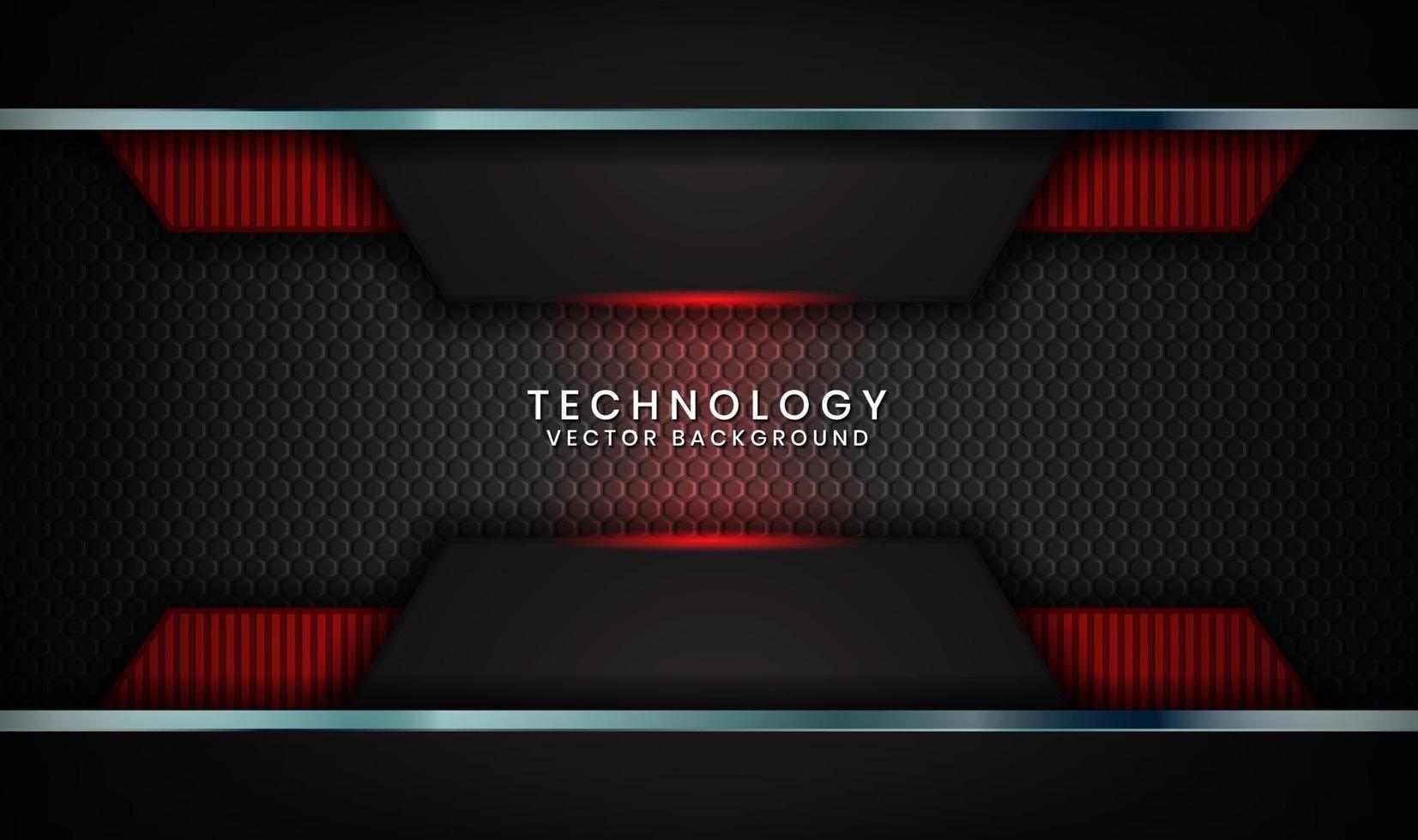 Abstract 3d Black Techno Background Overlap Layers On Dark Space With Red Light Effect