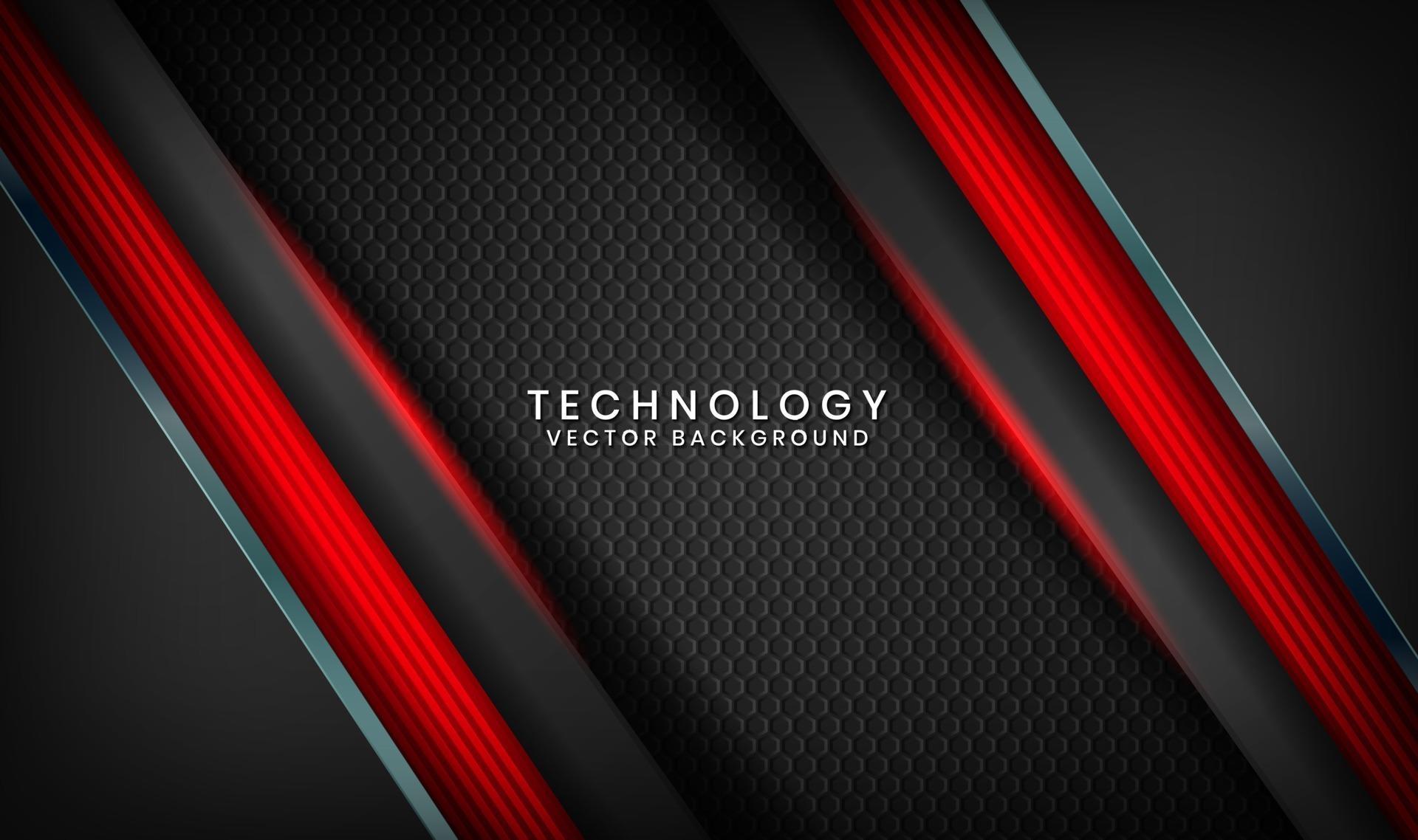 Abstract 3d Black Techno Background Overlap Layers On Dark Space With Red Light Effect