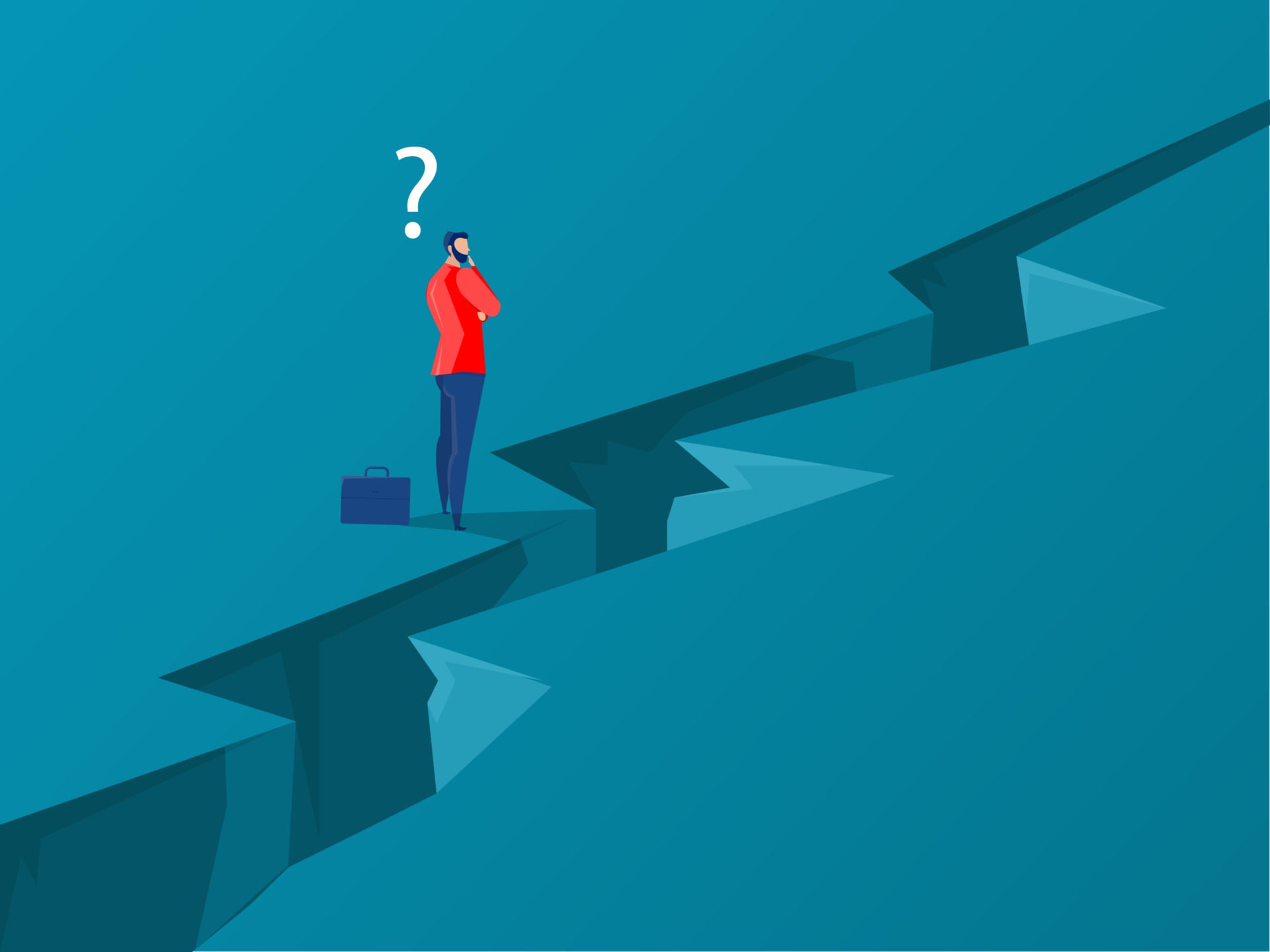 Businessman standing with thinking overcomes obstacle chasm on way to ... Businessman standing with thinking overcomes obstacle chasm on way to ...