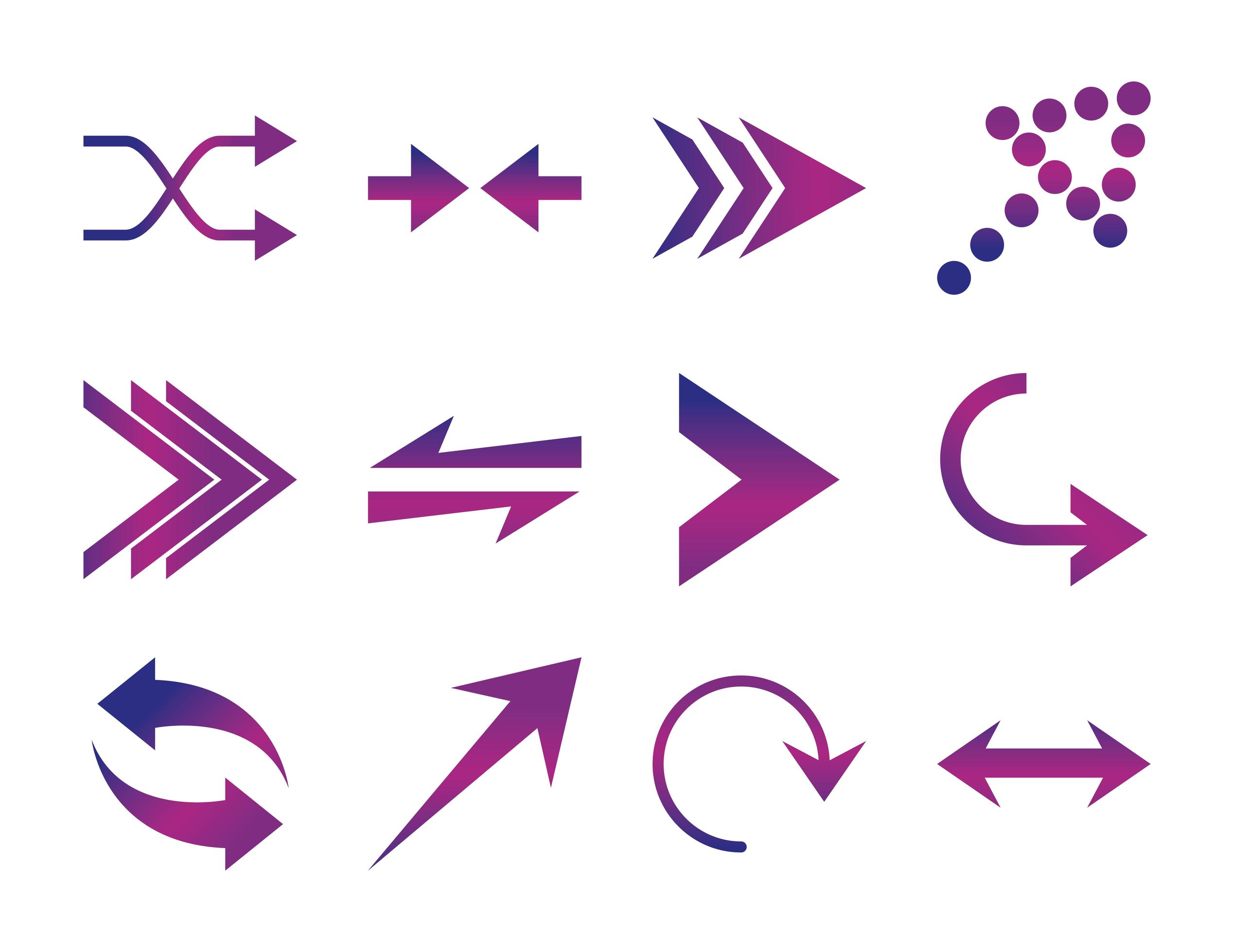 arrows direction guide cursor web navigation icons set gradient style 2608959 Vector Art at Vecteezy