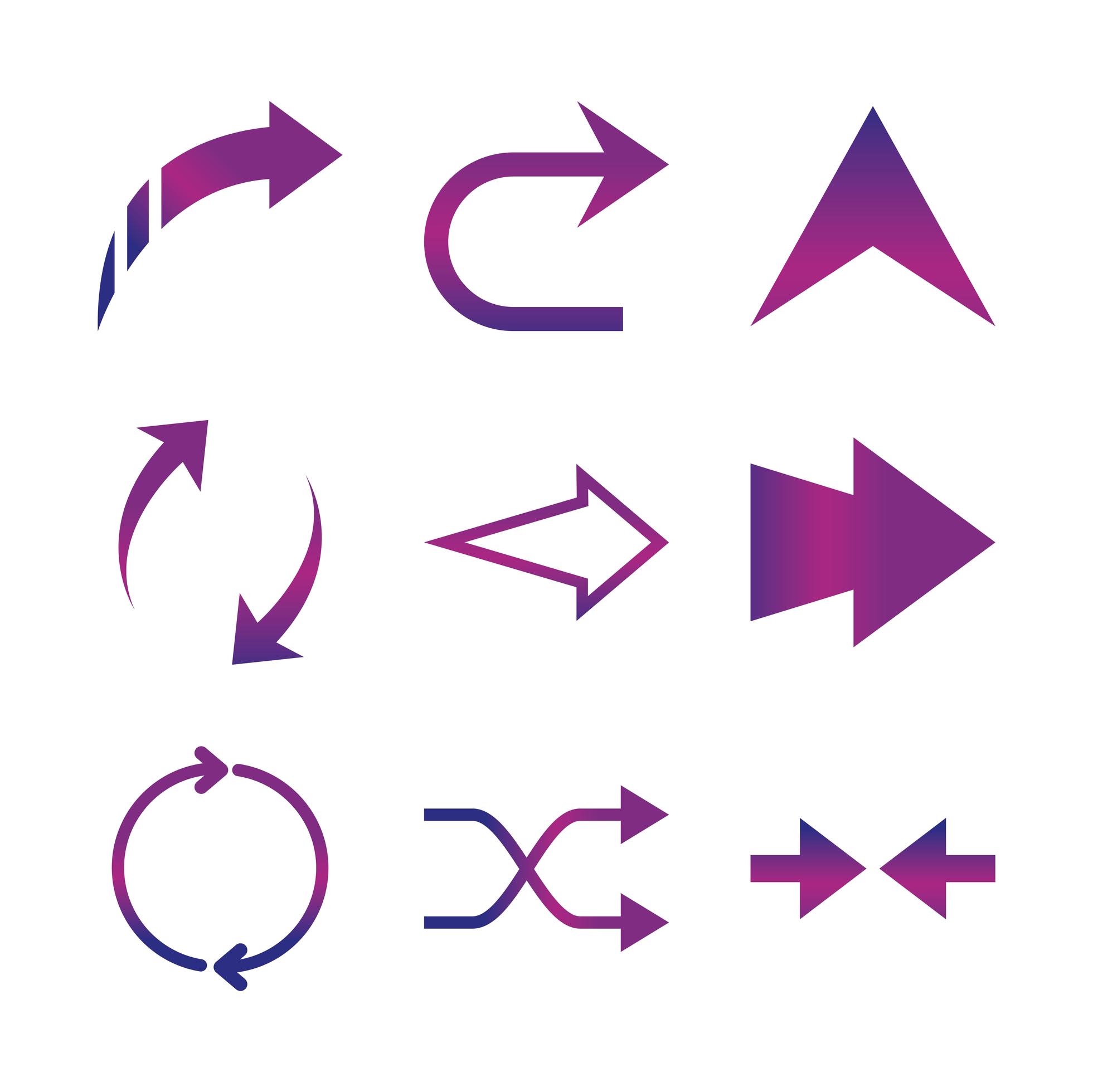 Arrows Direction Guide Cursor Web Navigation Icons Set Gradient Style 2608990 Vector Art At Vecteezy