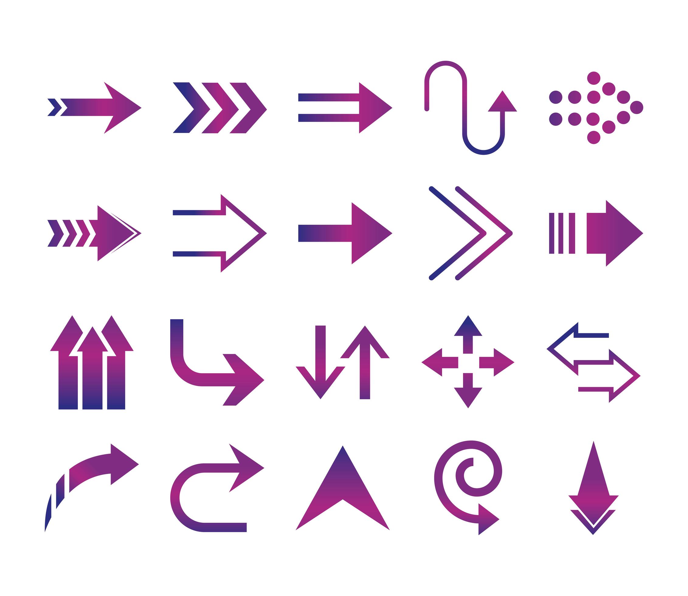 arrows direction guide cursor web navigation icons set gradient style 2609027 Vector Art at Vecteezy