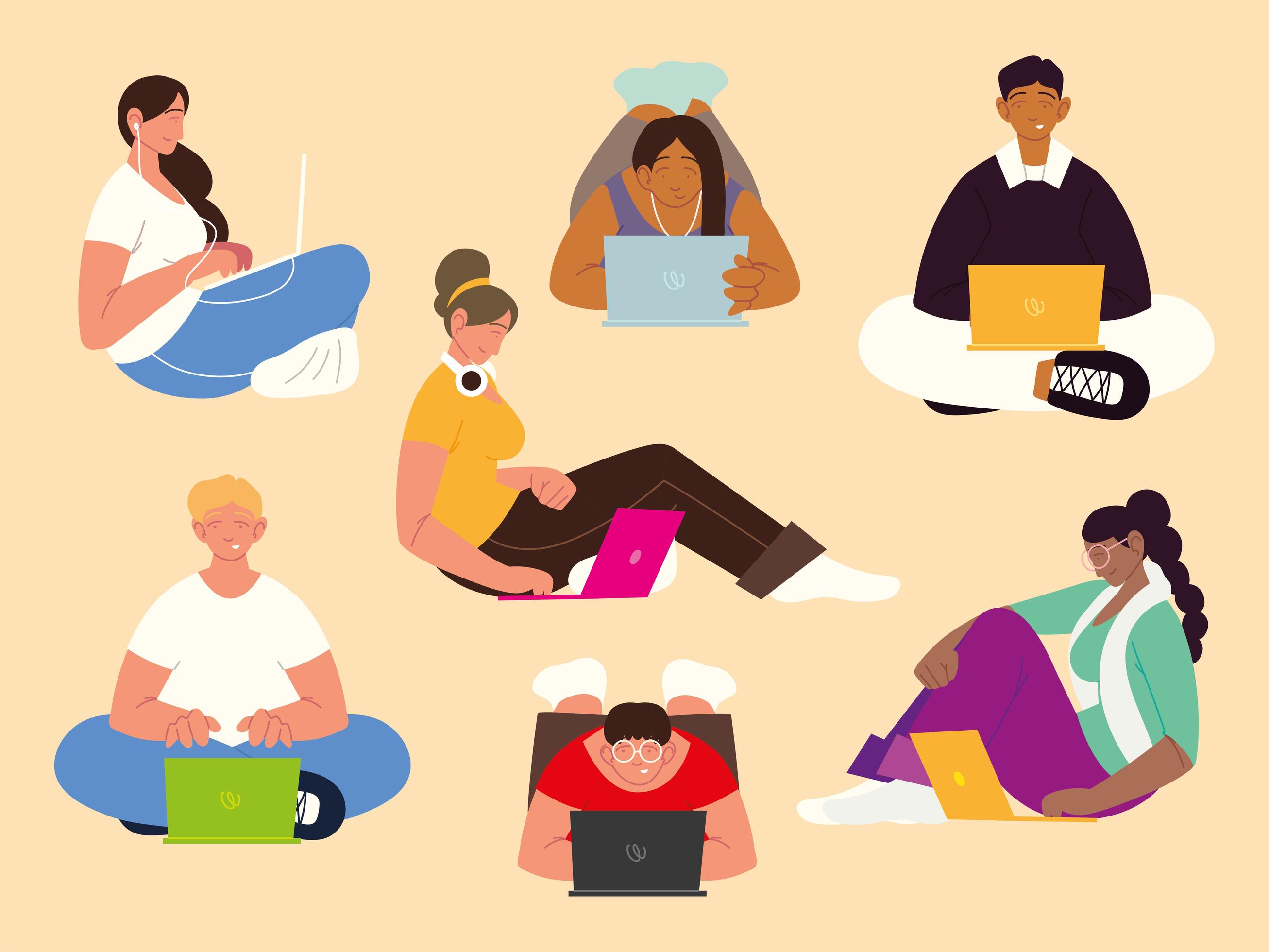 people using laptop 2610608 Vector Art at Vecteezy