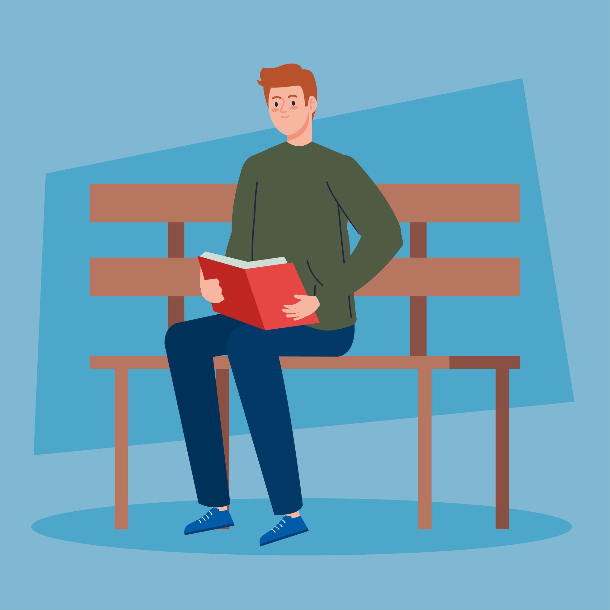 Man Reading Book Sitting In Park Chair 2612638 Vector Art At Vecteezy