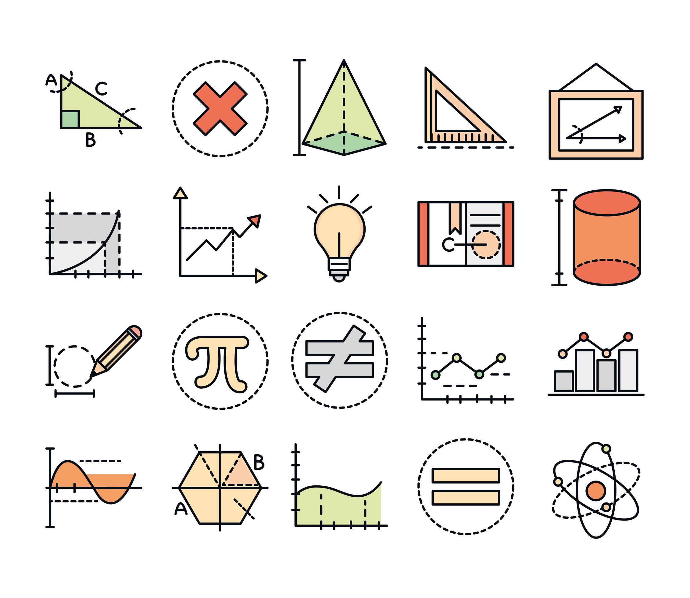 Math Education School Science Icons Collection Line And Fill Style