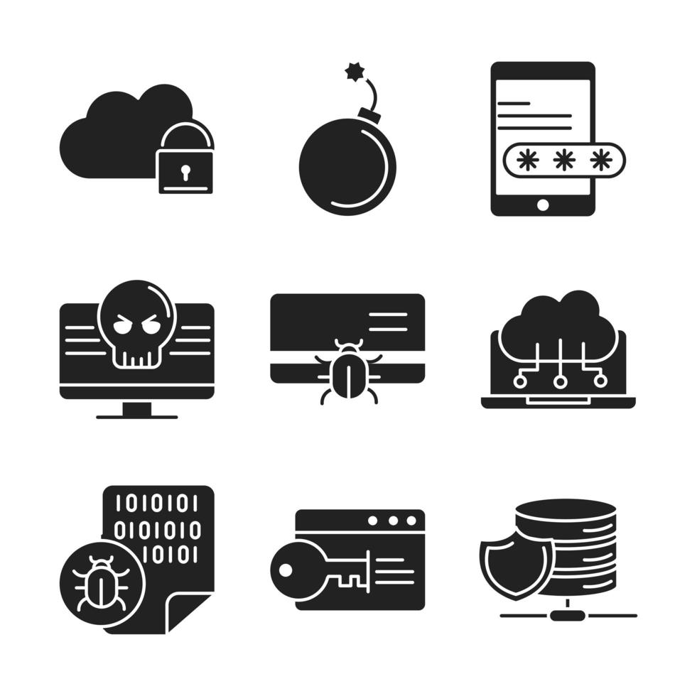 Cyber Security And Information Or Network Protection Icons Set Line Style 2614124 Vector Art At