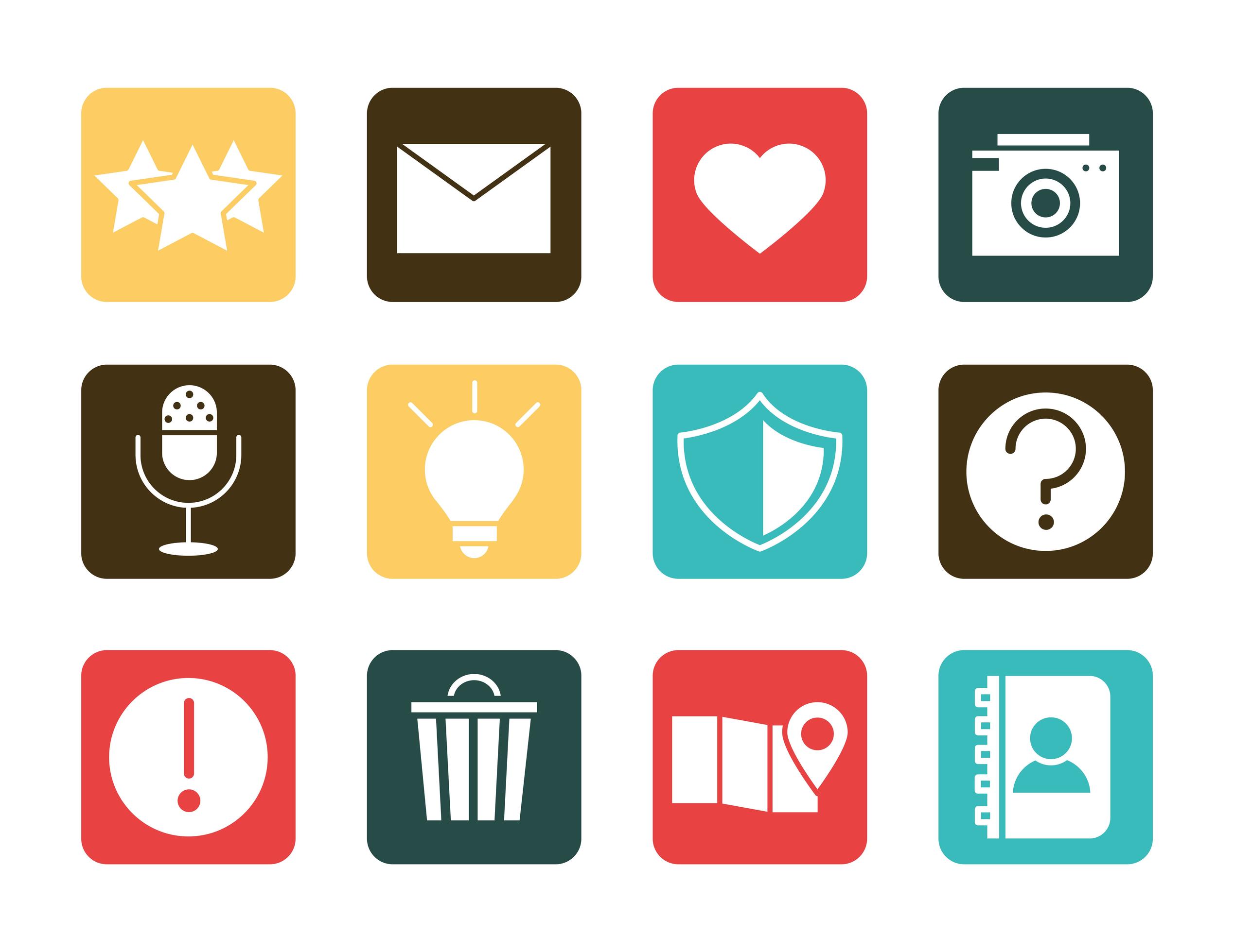 Mobile Application Email Like Camera Audio Protection Contact Web Button Menu Digital Flat Style