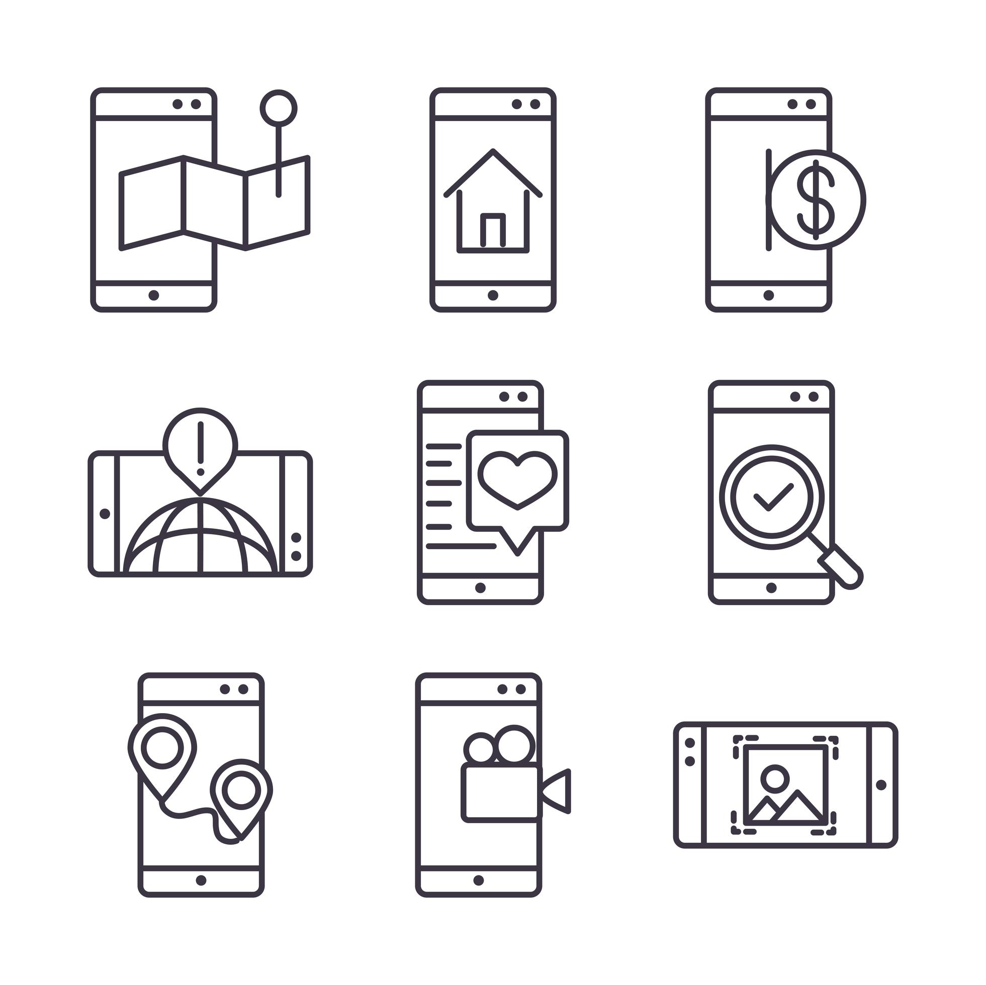 smartphone device technology digital app and conection thin line style ...