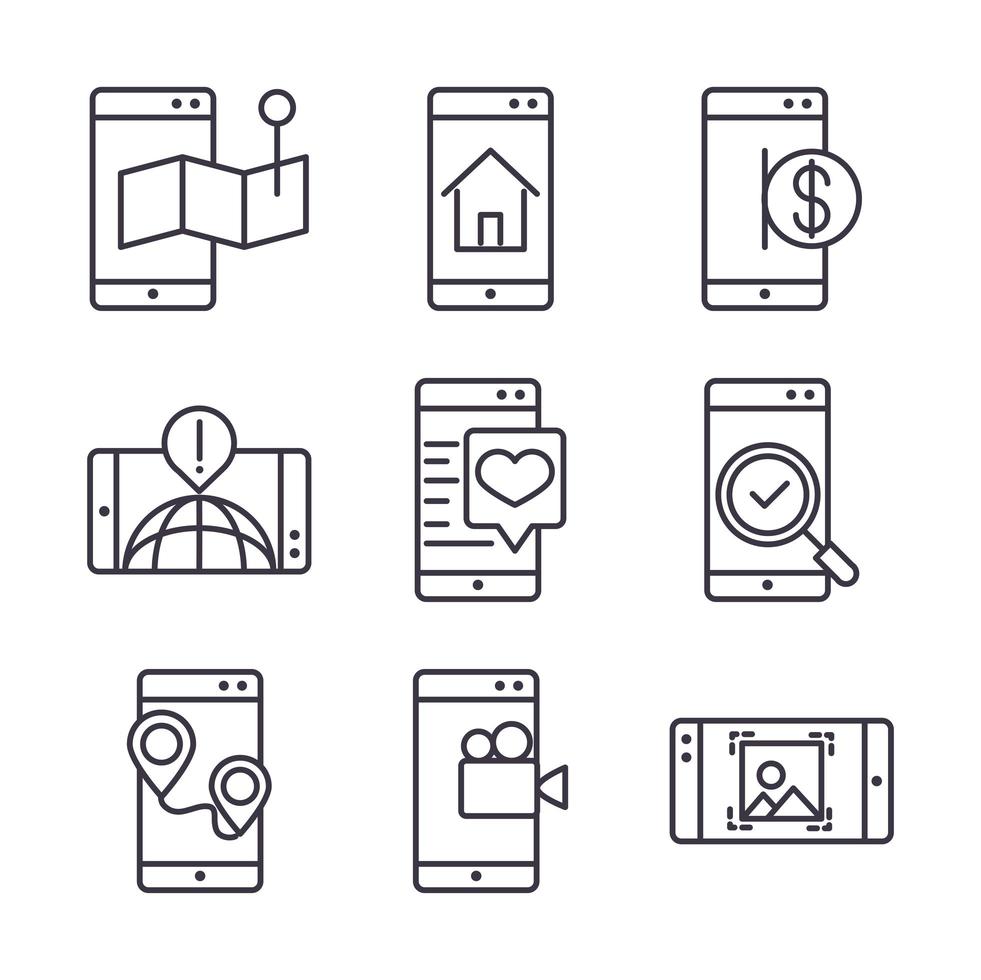 smartphone device technology digital app and conection thin line style ...