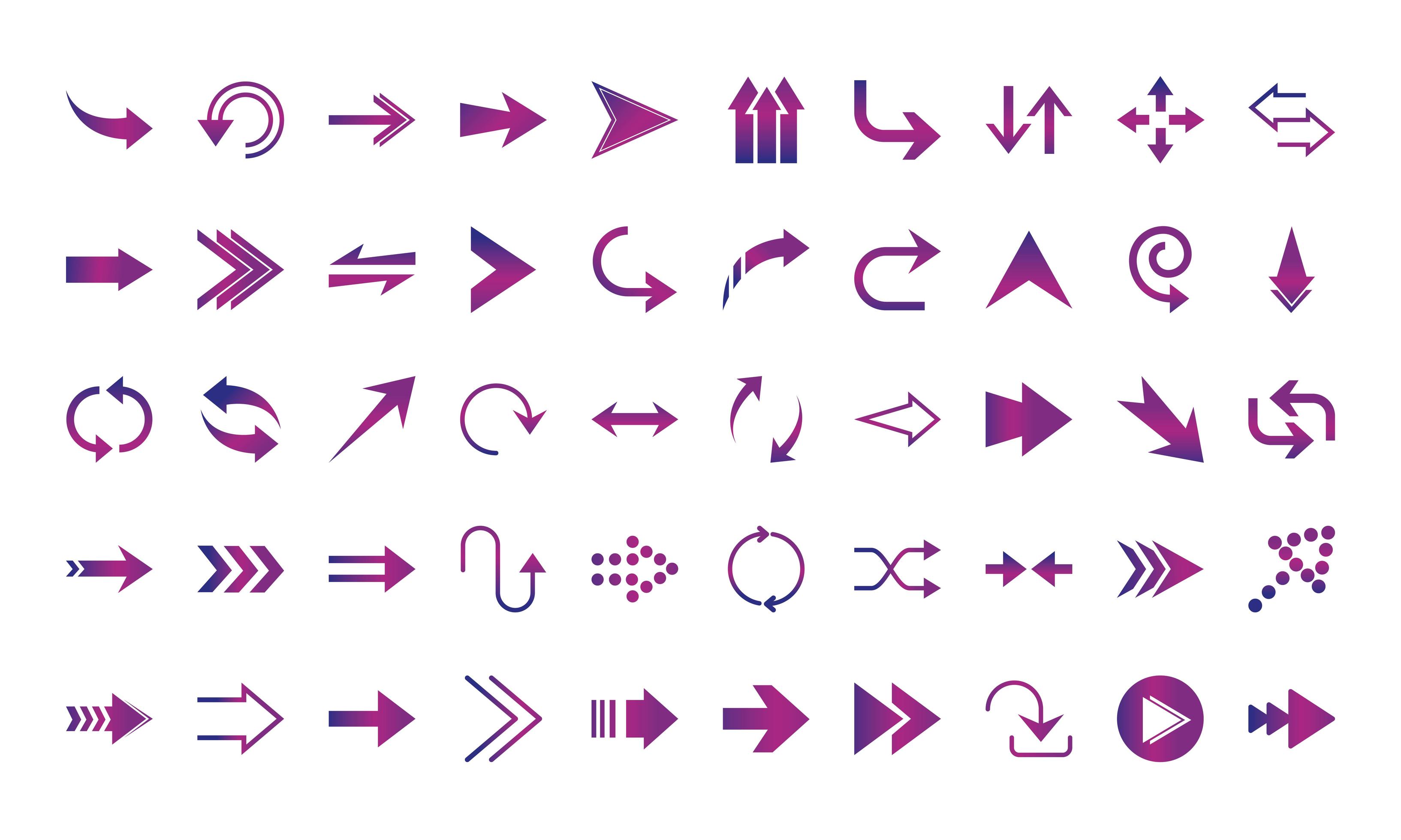 arrows direction guide cursor web navigation icons set gradient style 2615109 Vector Art at Vecteezy