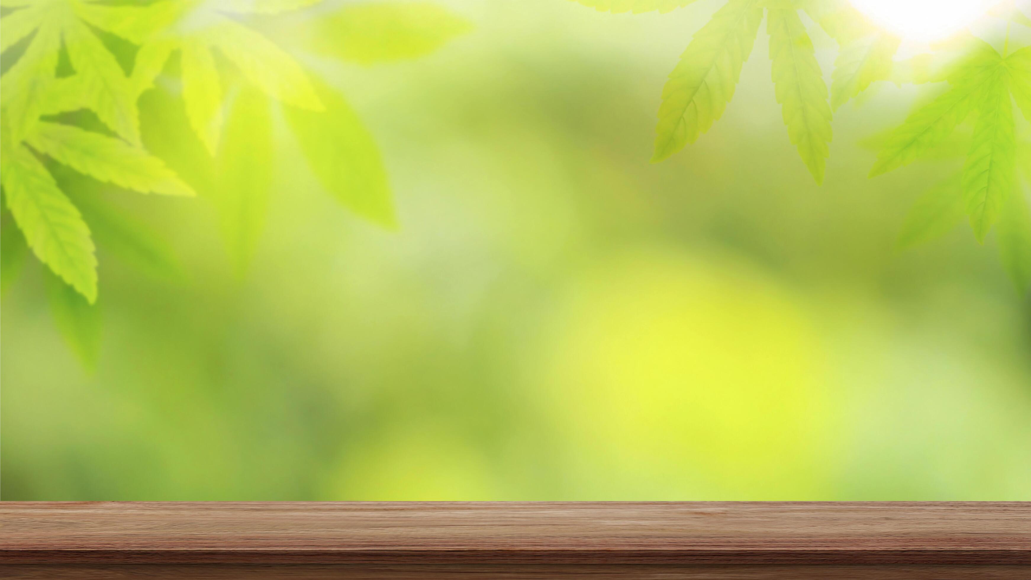 Blurred wooden table background with natural blurred green leaf ... Blurred wooden table background with natural blurred green leaf ...