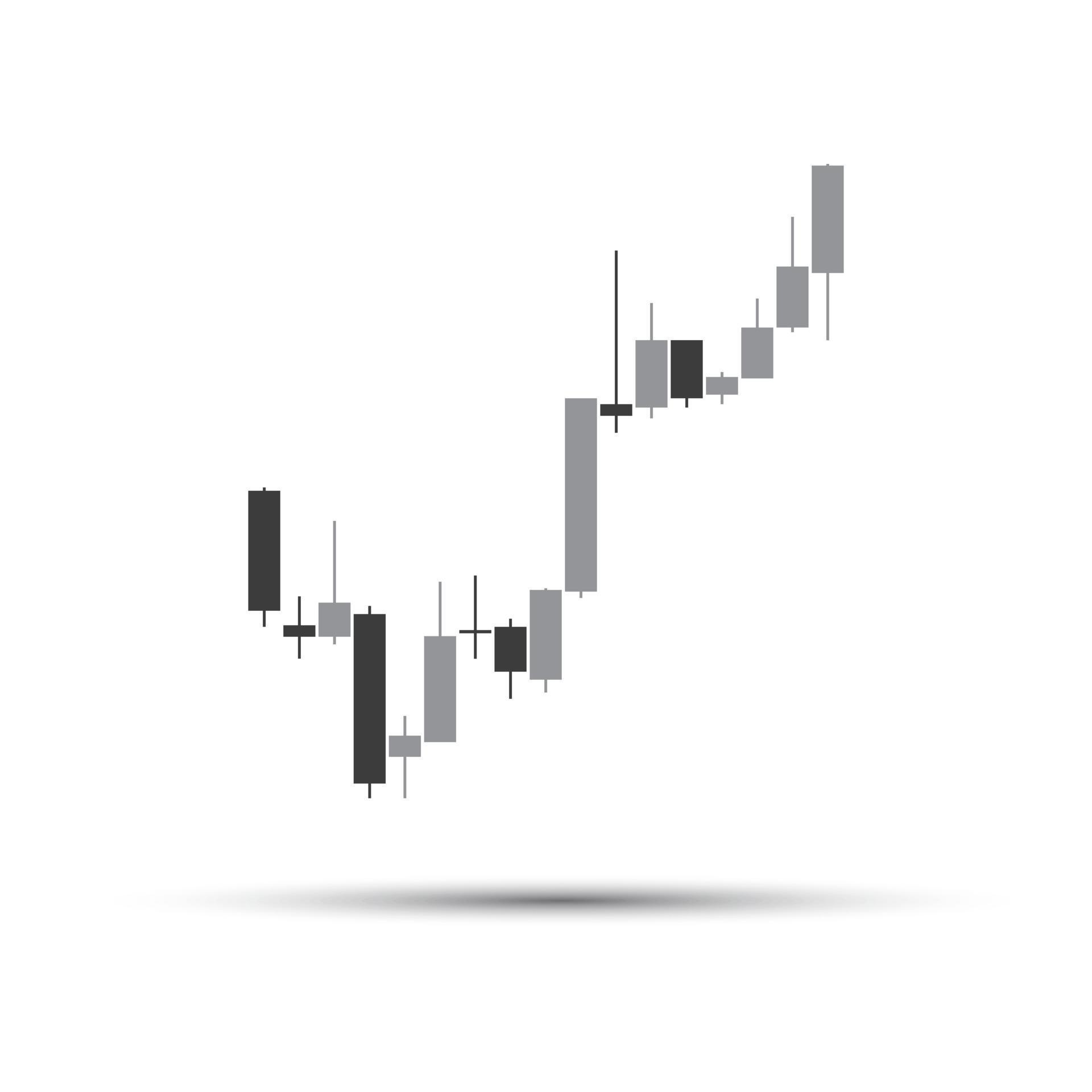 Simple grey candlestick chart isolated on white background, trading ...