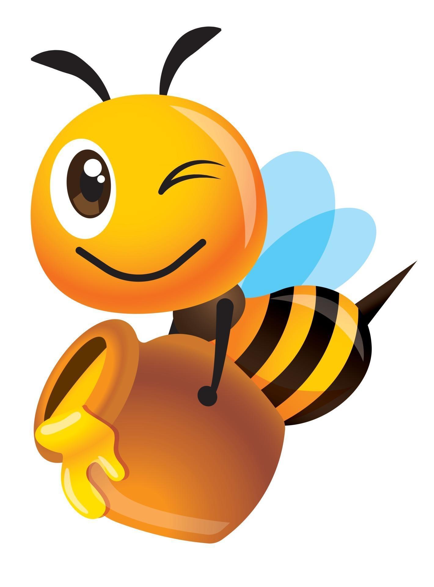 Cartoon Cute Bee Carry Big Honey Pot Fill With Fresh Honey Dripping Out