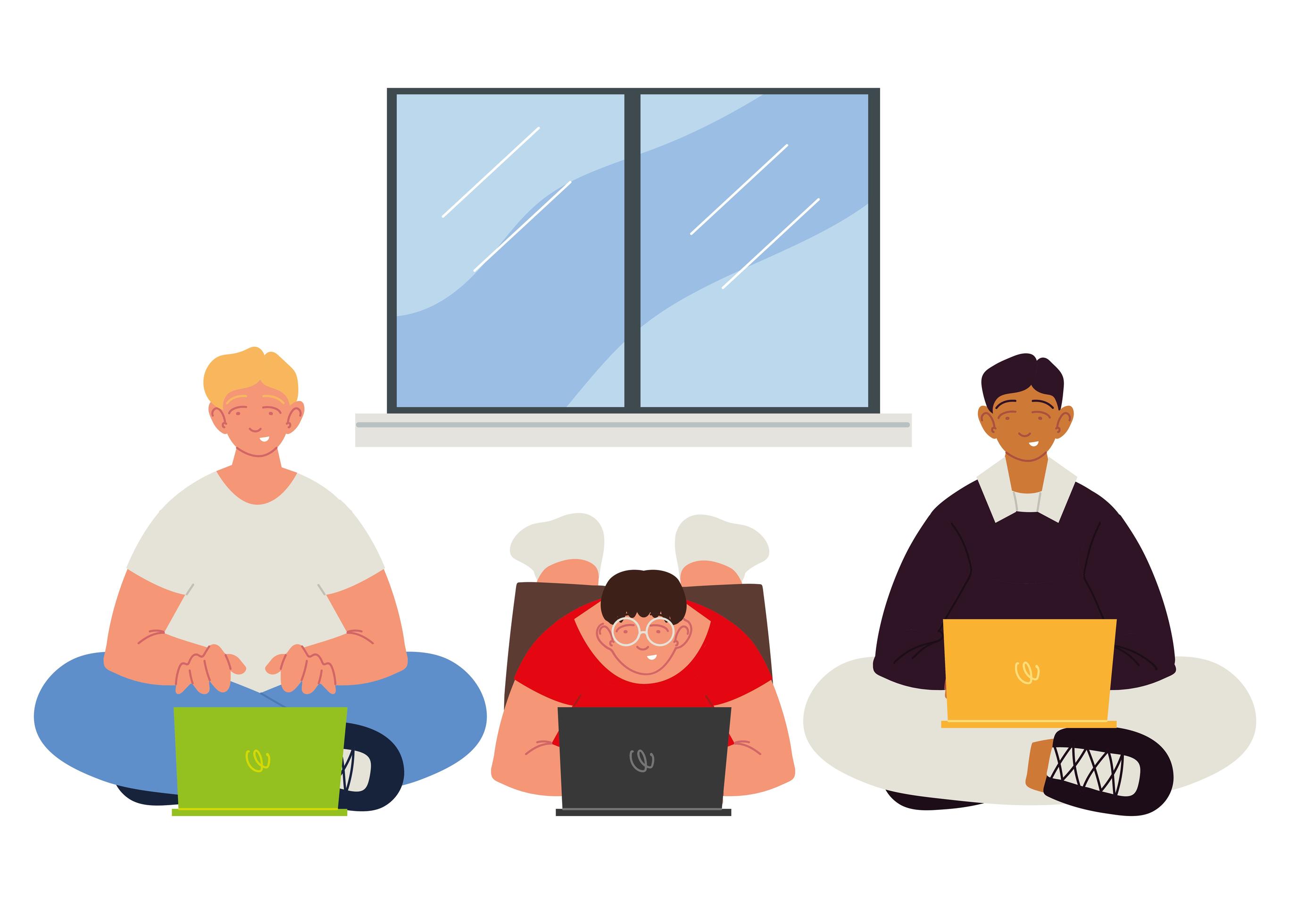 men using laptop 2626514 Vector Art at Vecteezy