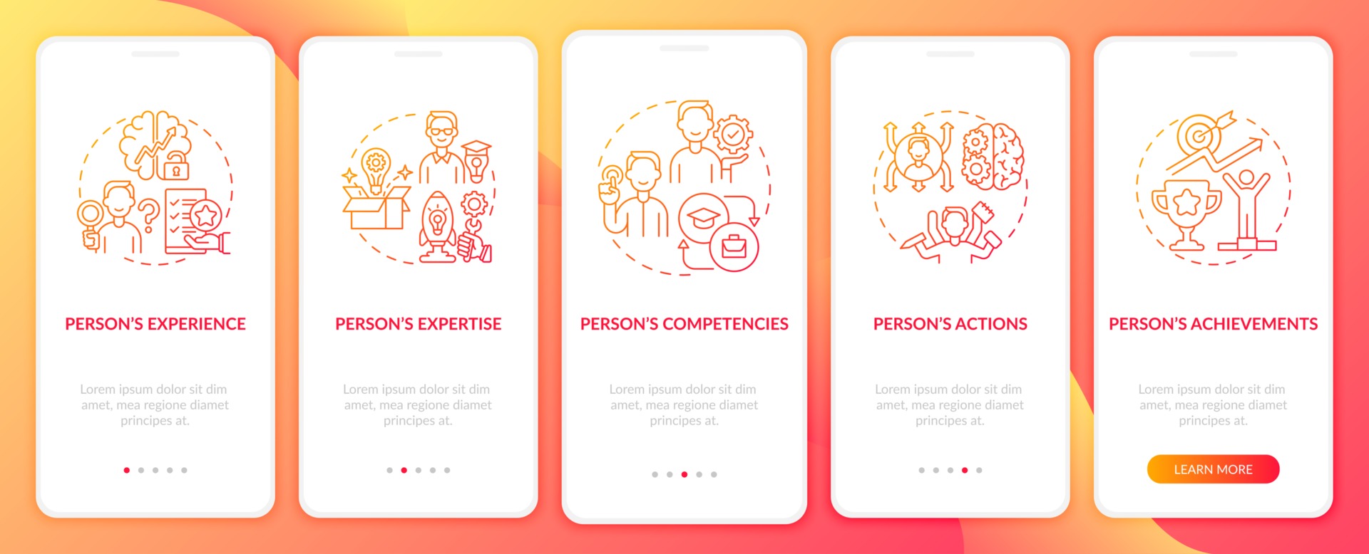 Personal Brand Components Orange Onboarding Mobile App Page Screen With Concepts Influencer