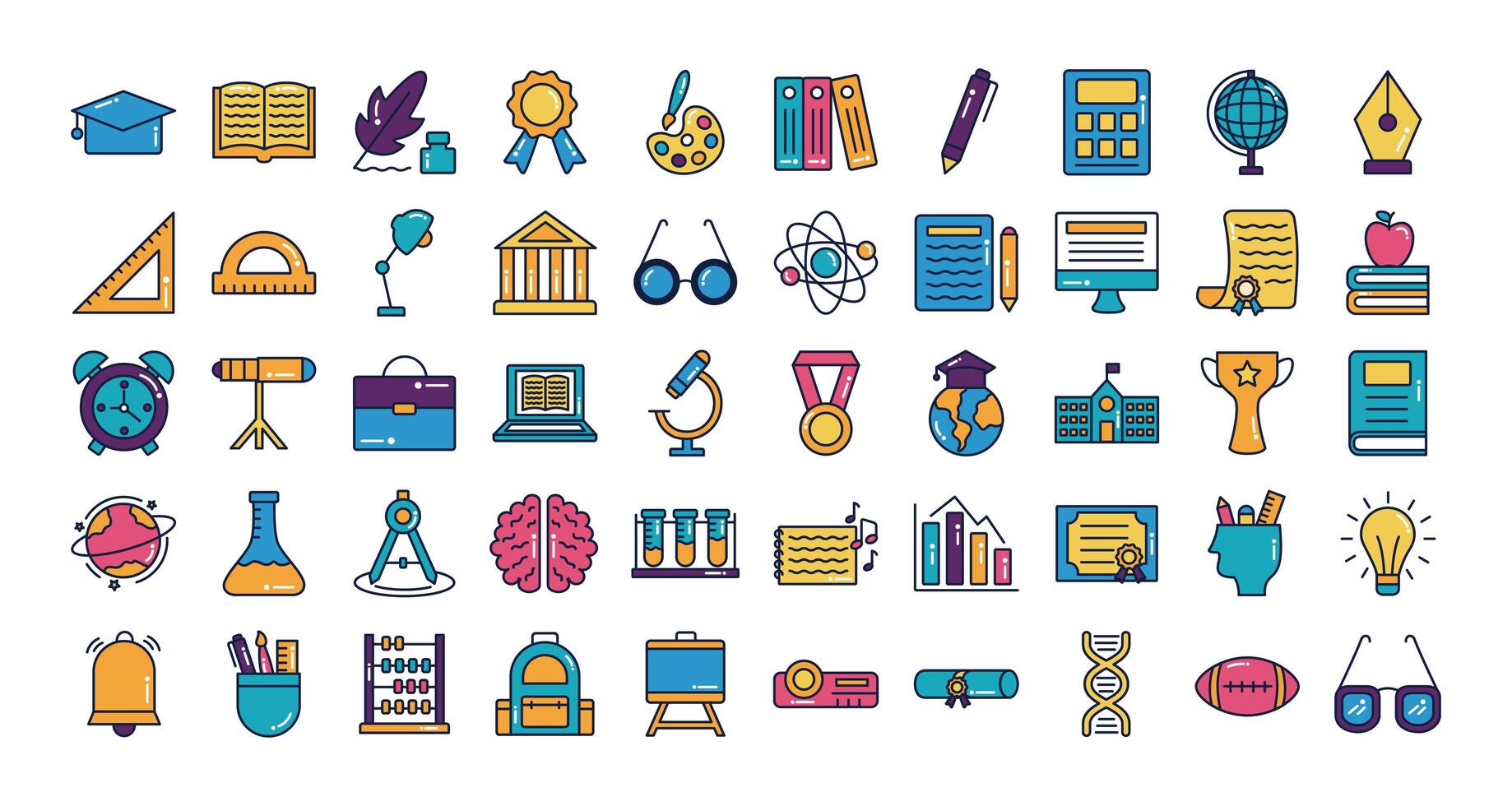 bundle of schoolline and fill style set icons 2646301 Vector Art at ...