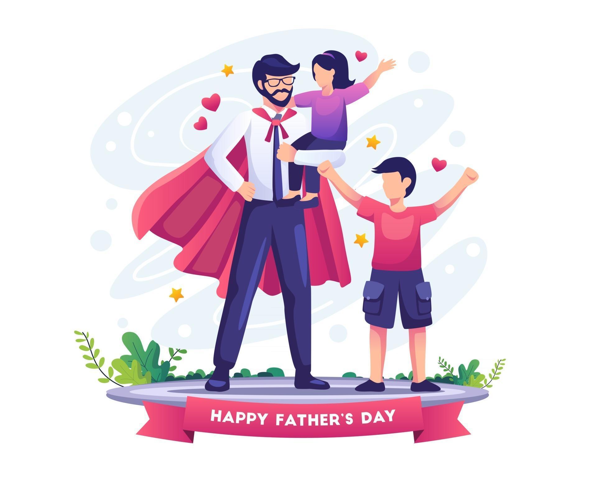 Papá Es Como Un Superhéroe Para Sus Hijos En La Ilustración De Vector