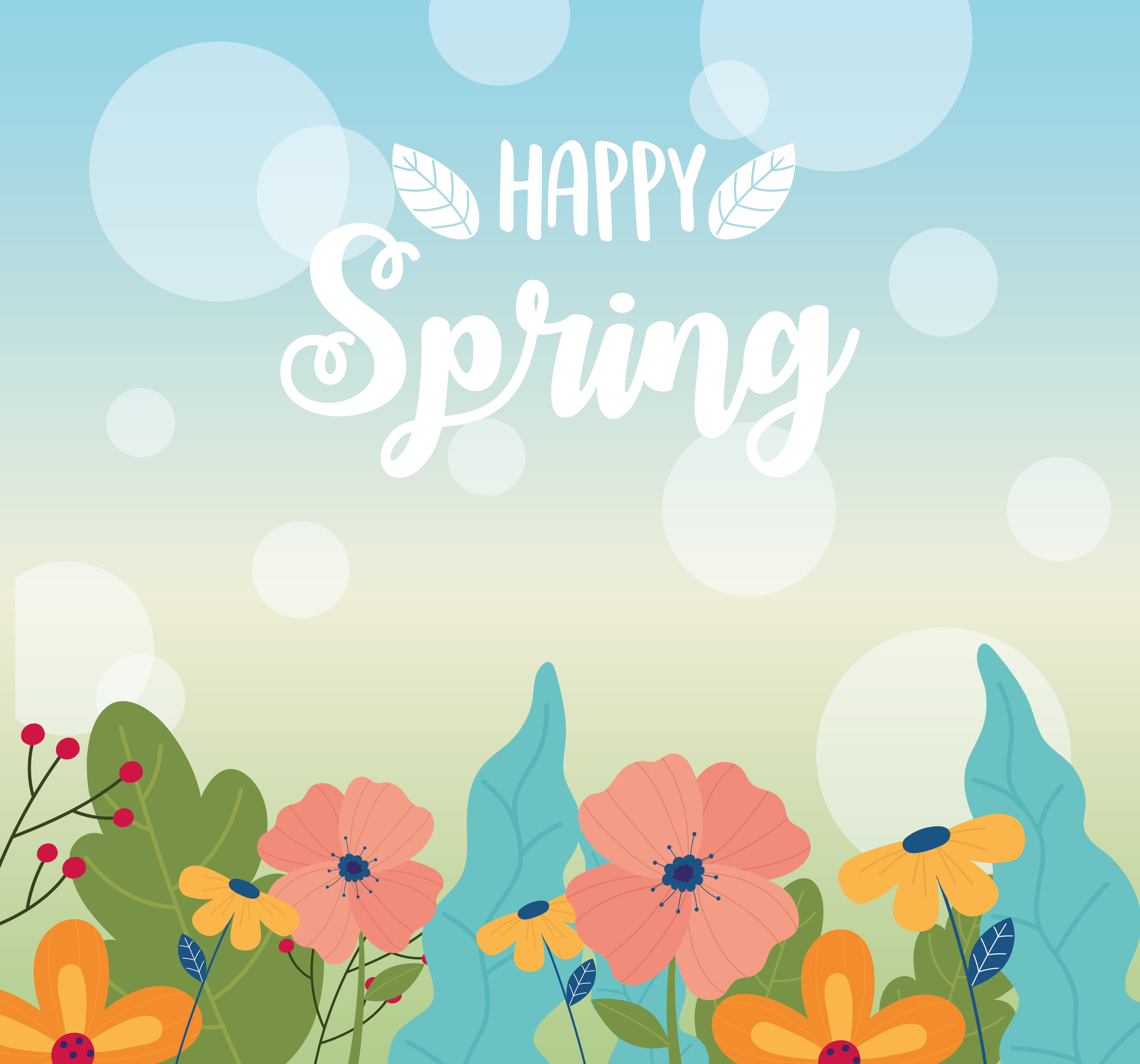 happy spring flowers foliage nature decoration blurred background ...