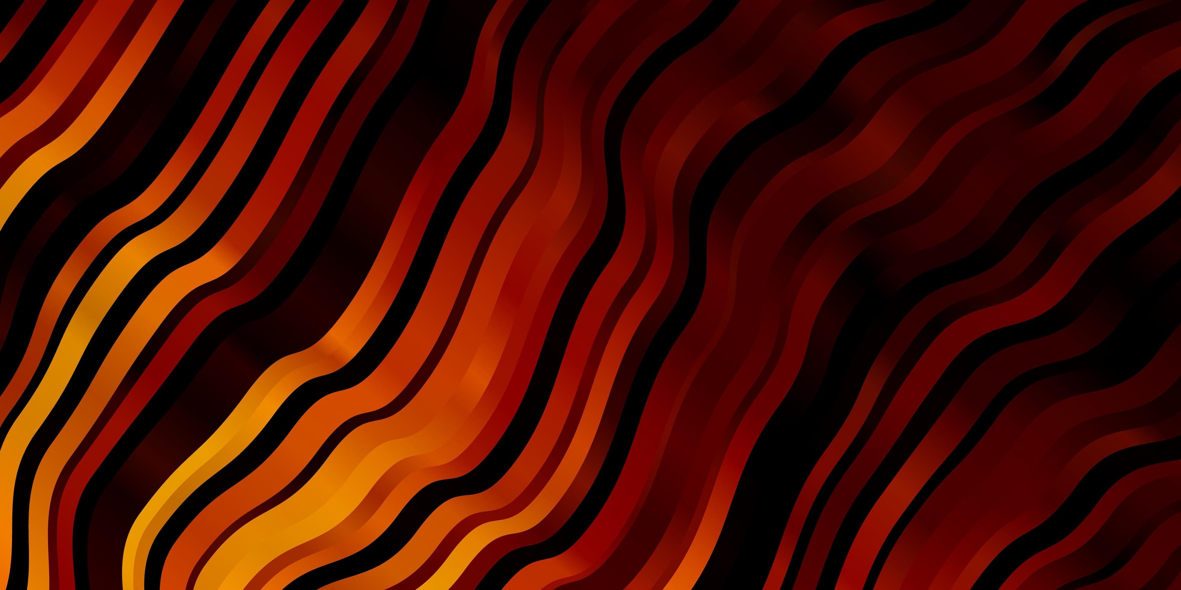 Dark Orange Vector Background With Curved Lines Illustration In Halftone Style With Gradient