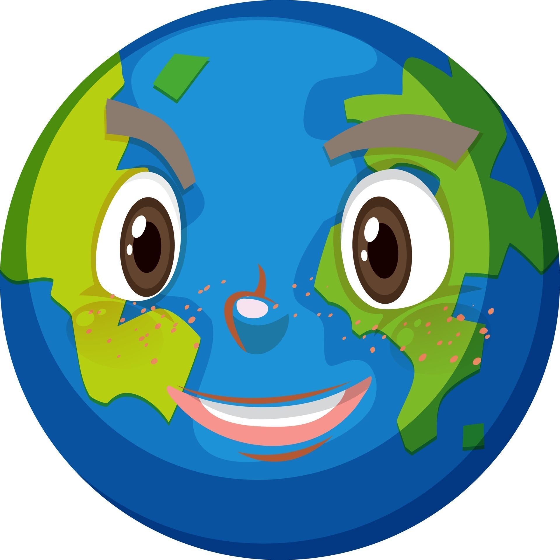 Earth cartoon character with happy face expression on white background ...