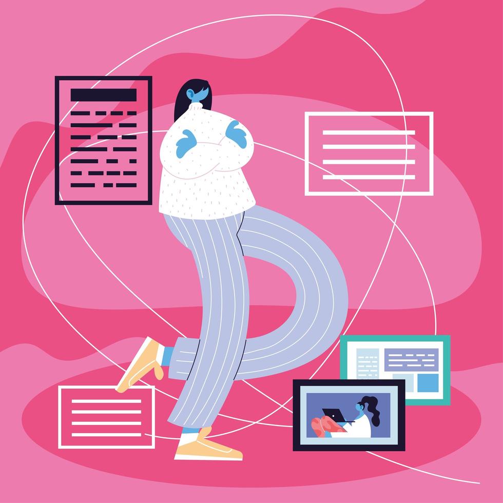 woman standing with social media icons 2675760 Vector Art at Vecteezy