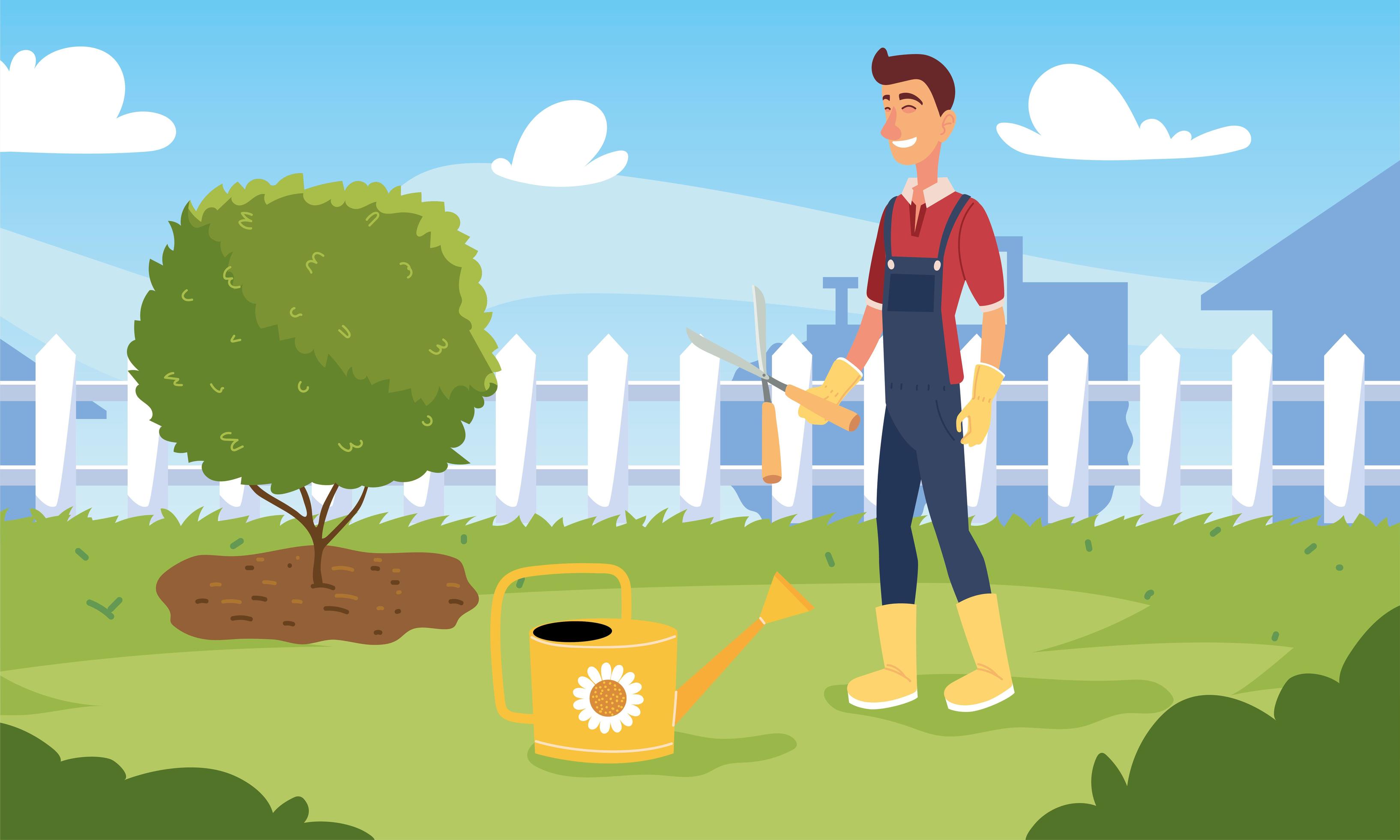 Gardener Man Cartoon With Pliers And Watering Can Vector Design 2679961