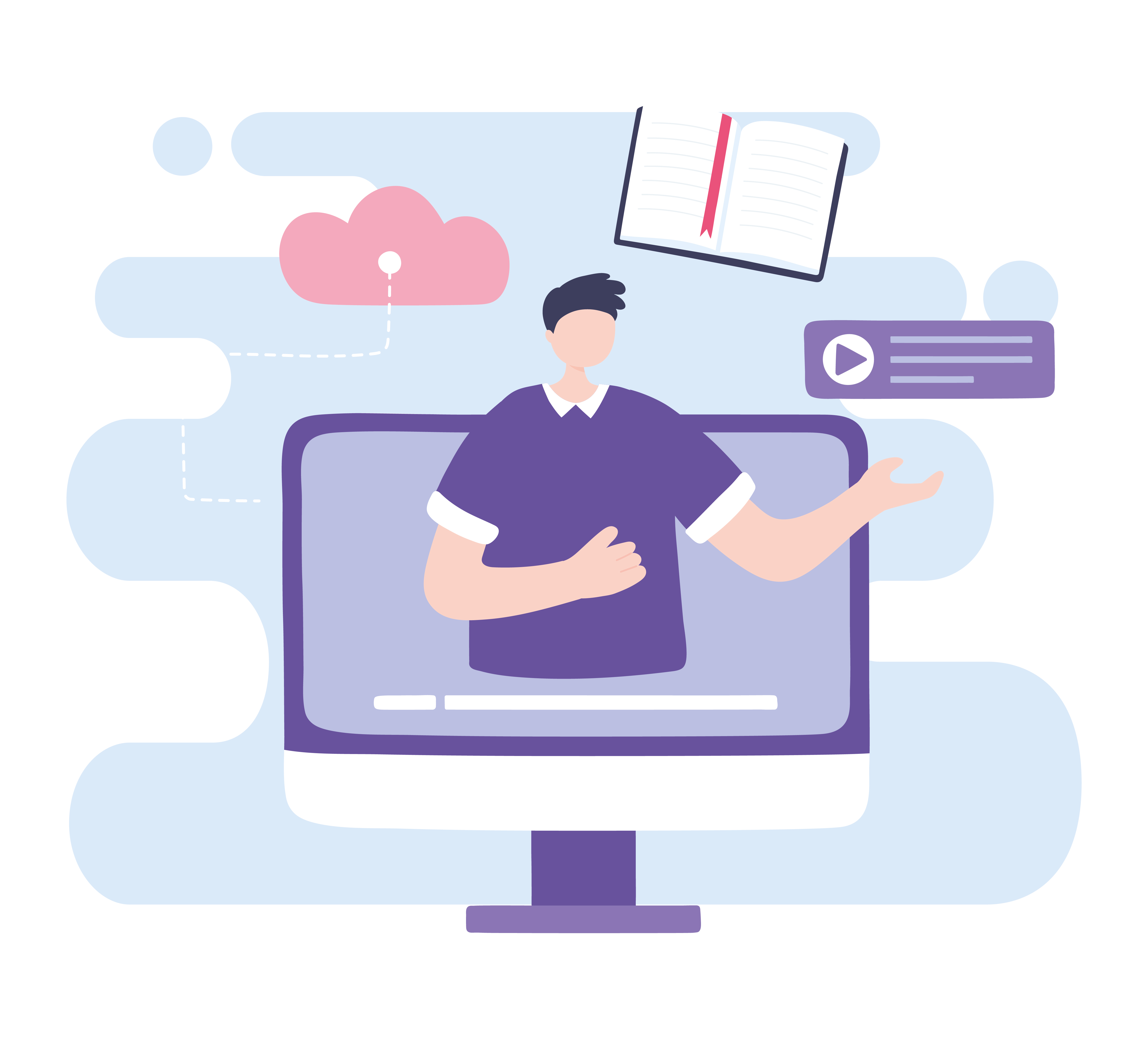 online training, computer video conference man, courses knowledge ...