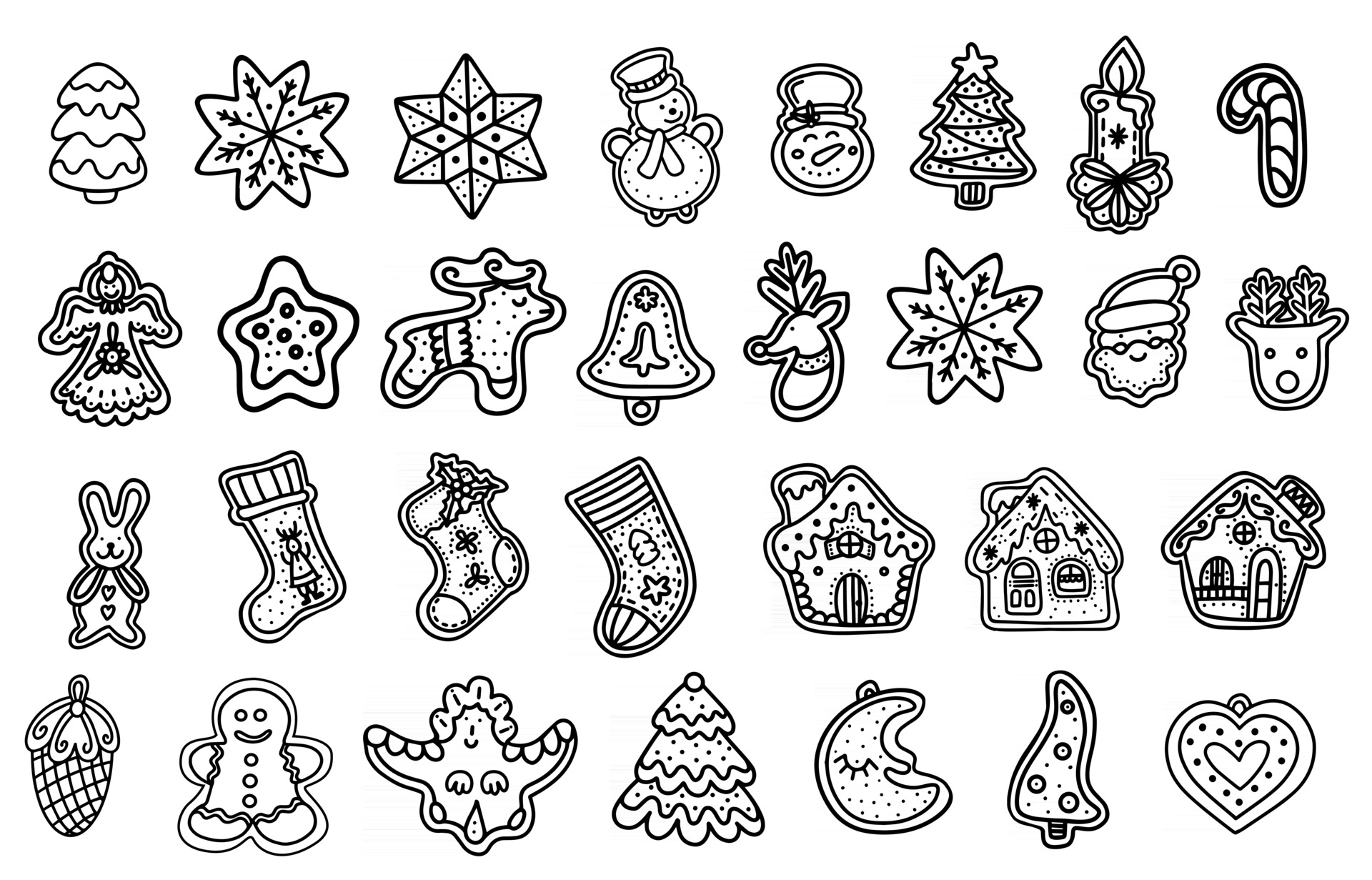 Set Of Christmas Gingerbread Christmas Cookie Hand Drawn Vector