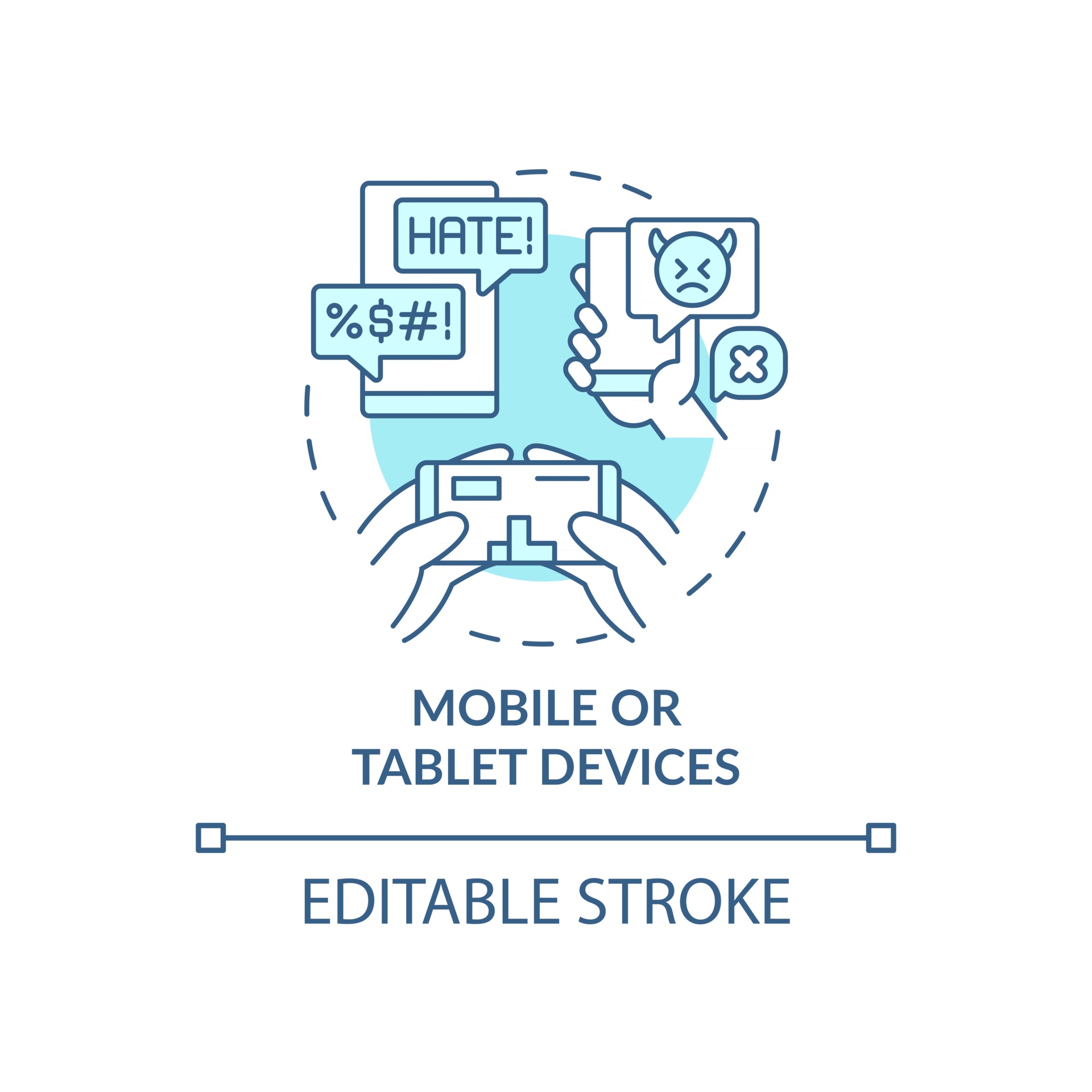 Mobile and tablet devices concept icon. Cyberbullying channel idea thin ... Mobile and tablet devices concept icon. Cyberbullying channel idea thin ...