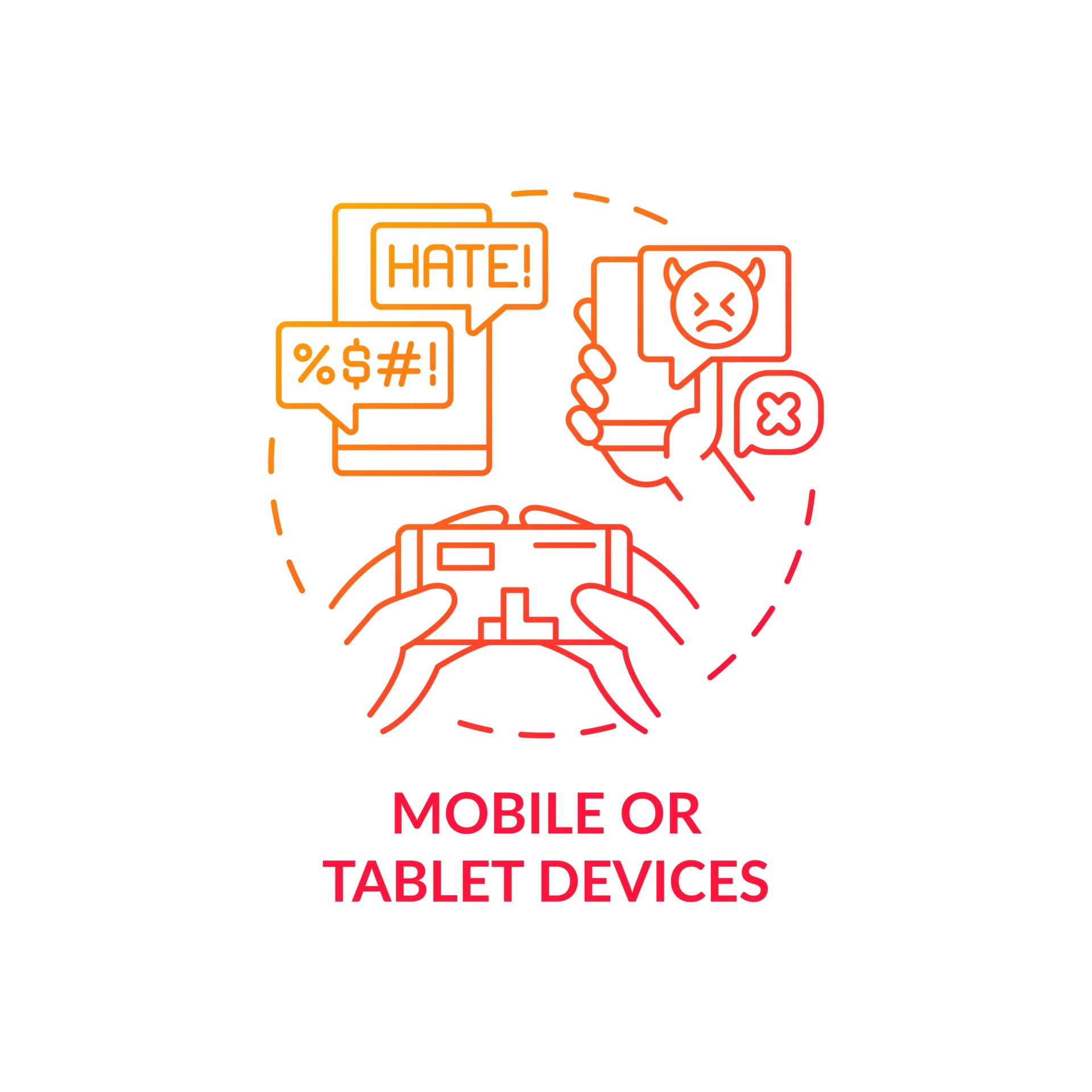 Mobile and tablet devices concept icon. Cyberbullying channel idea thin ... Mobile and tablet devices concept icon. Cyberbullying channel idea thin ...