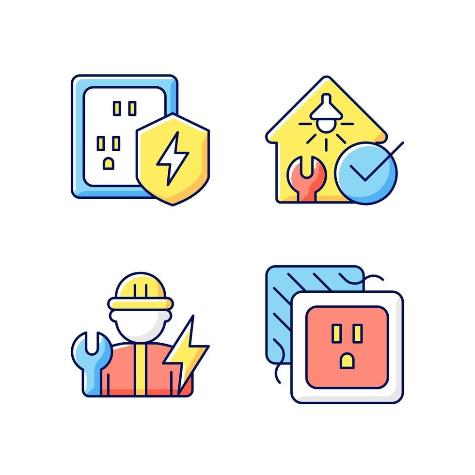 Electrician service RGB color icons set. Surge protection. Electrical ... Electrician service RGB color icons set. Surge protection. Electrical ...