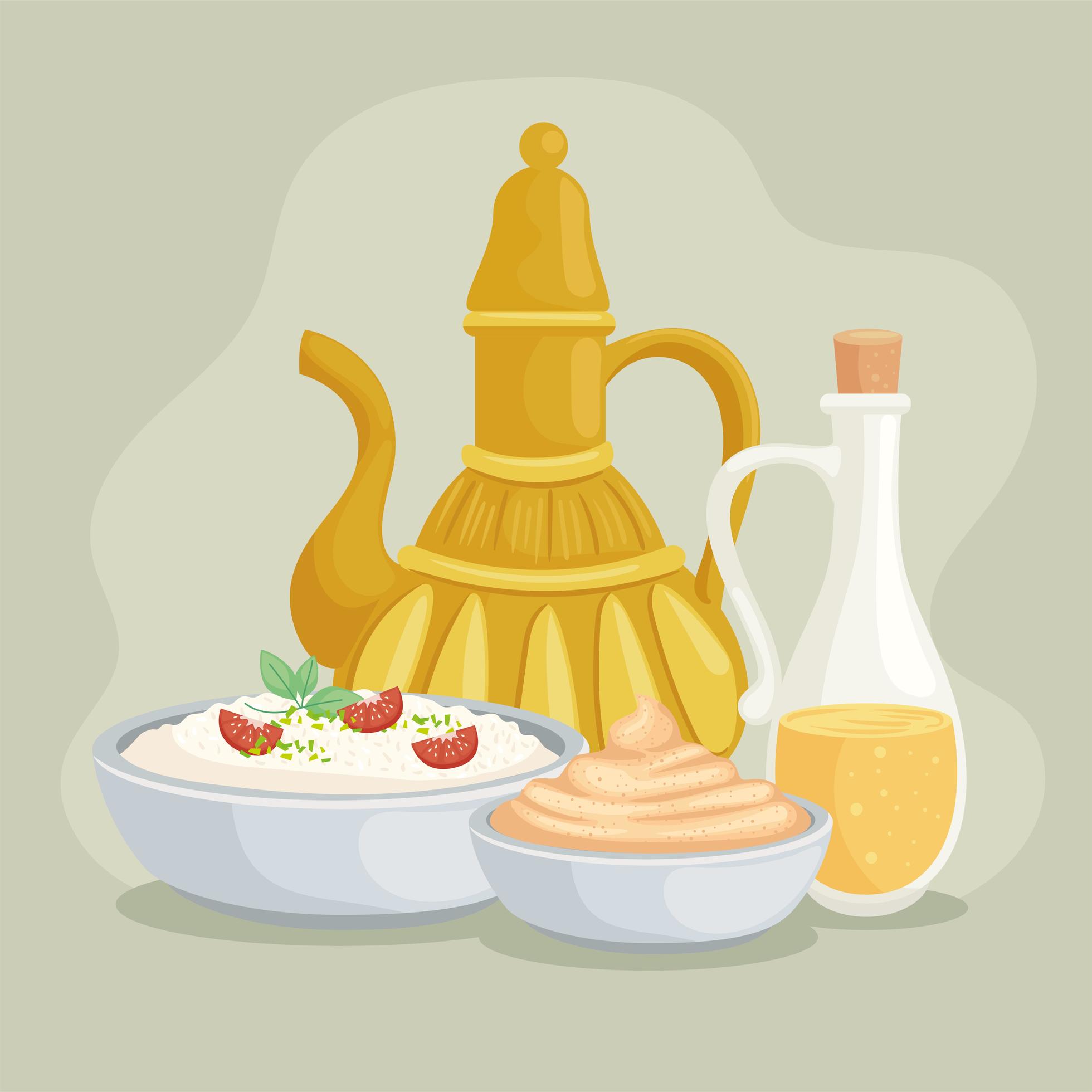 jar and arabic foods 2695708 Vector Art at Vecteezy