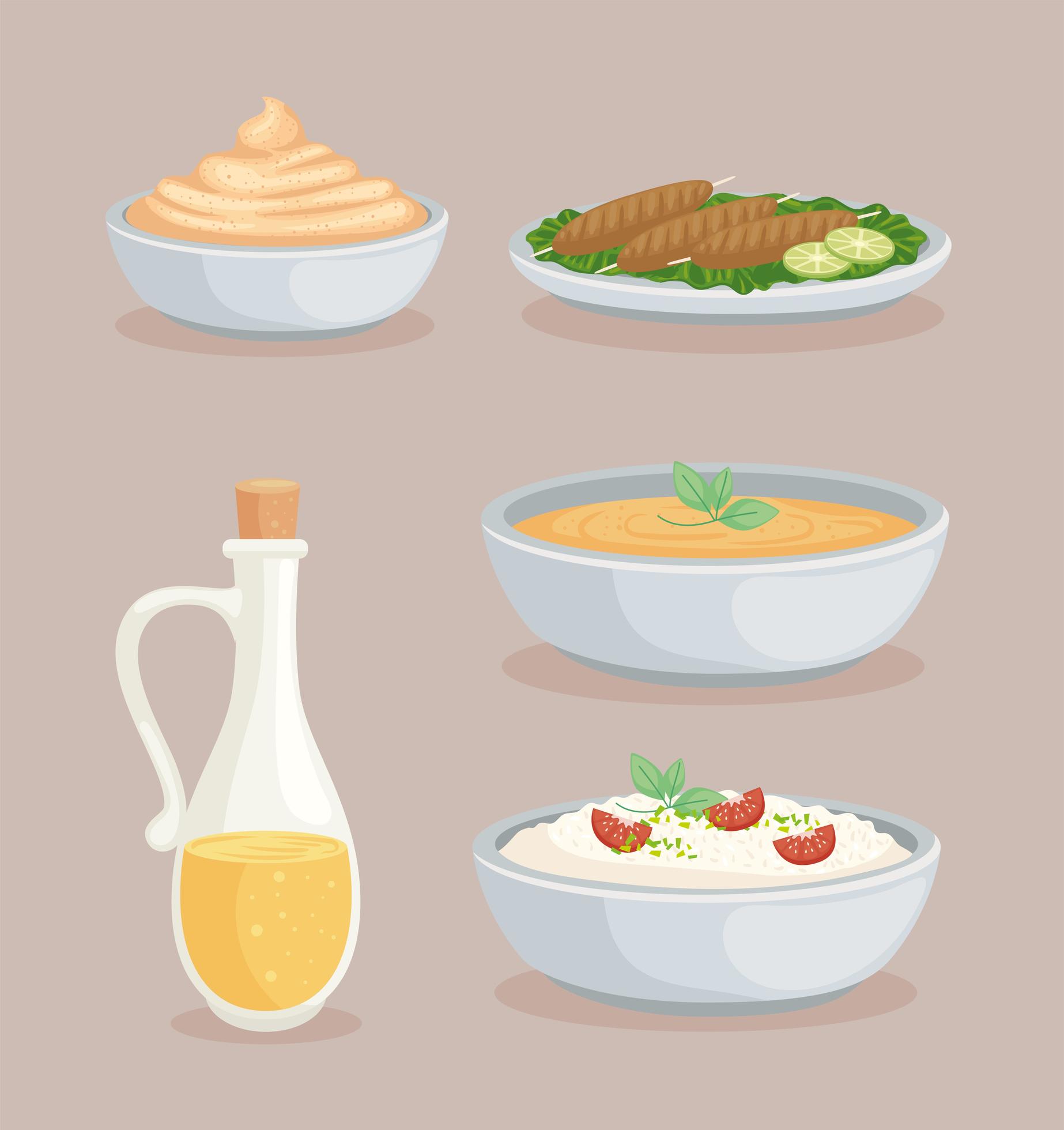 five arabic foods 2695830 Vector Art at Vecteezy