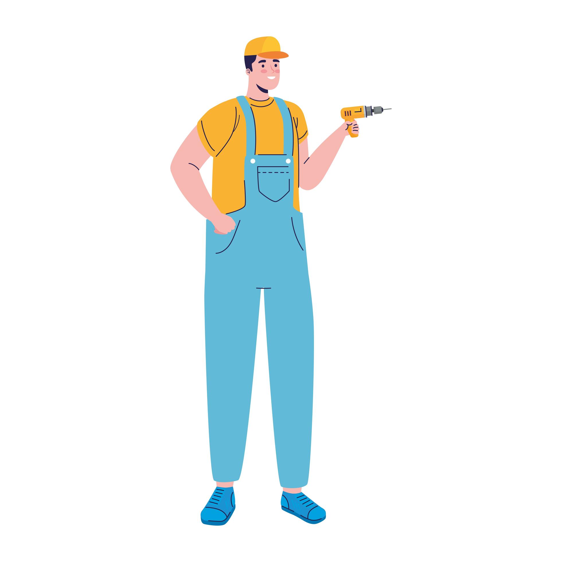 Builder Constructor Man With Drill Character 2697212 Vector Art At Vecteezy