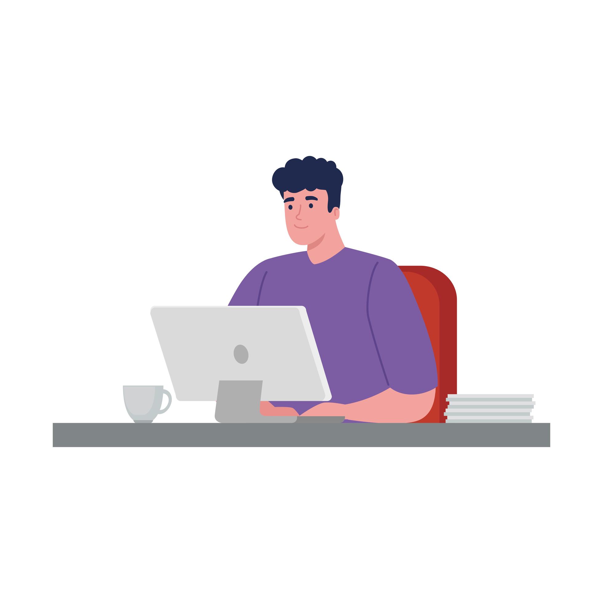 Software Developer Programming In Desktop Office Scene 2697249 Vector Art At Vecteezy