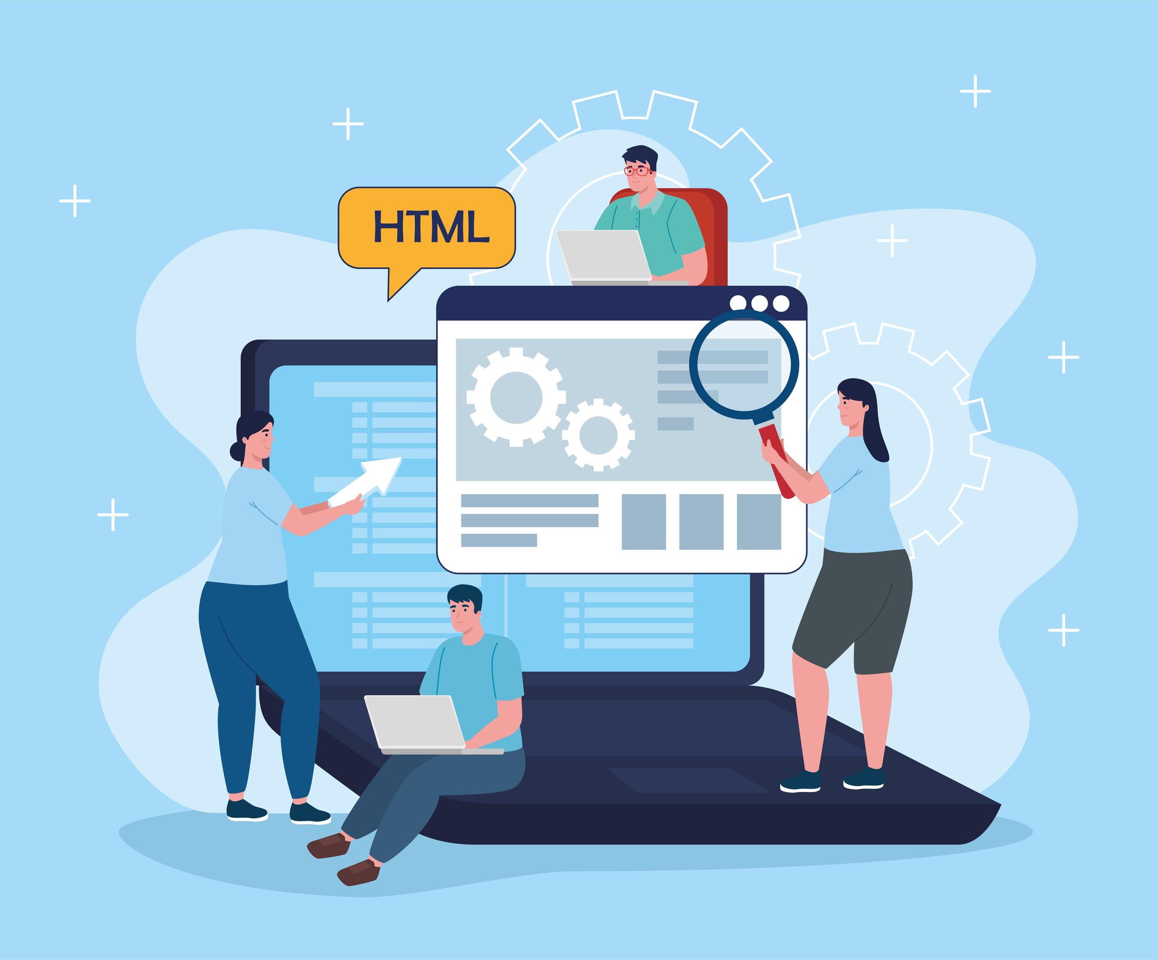 group of developers software with laptop characters 2698299 Vector Art ...