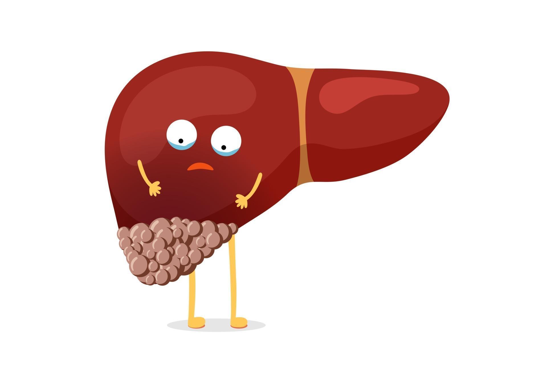 Sick unhealthy cartoon liver character suffers from cancer and ... Sick unhealthy cartoon liver character suffers from cancer and ...