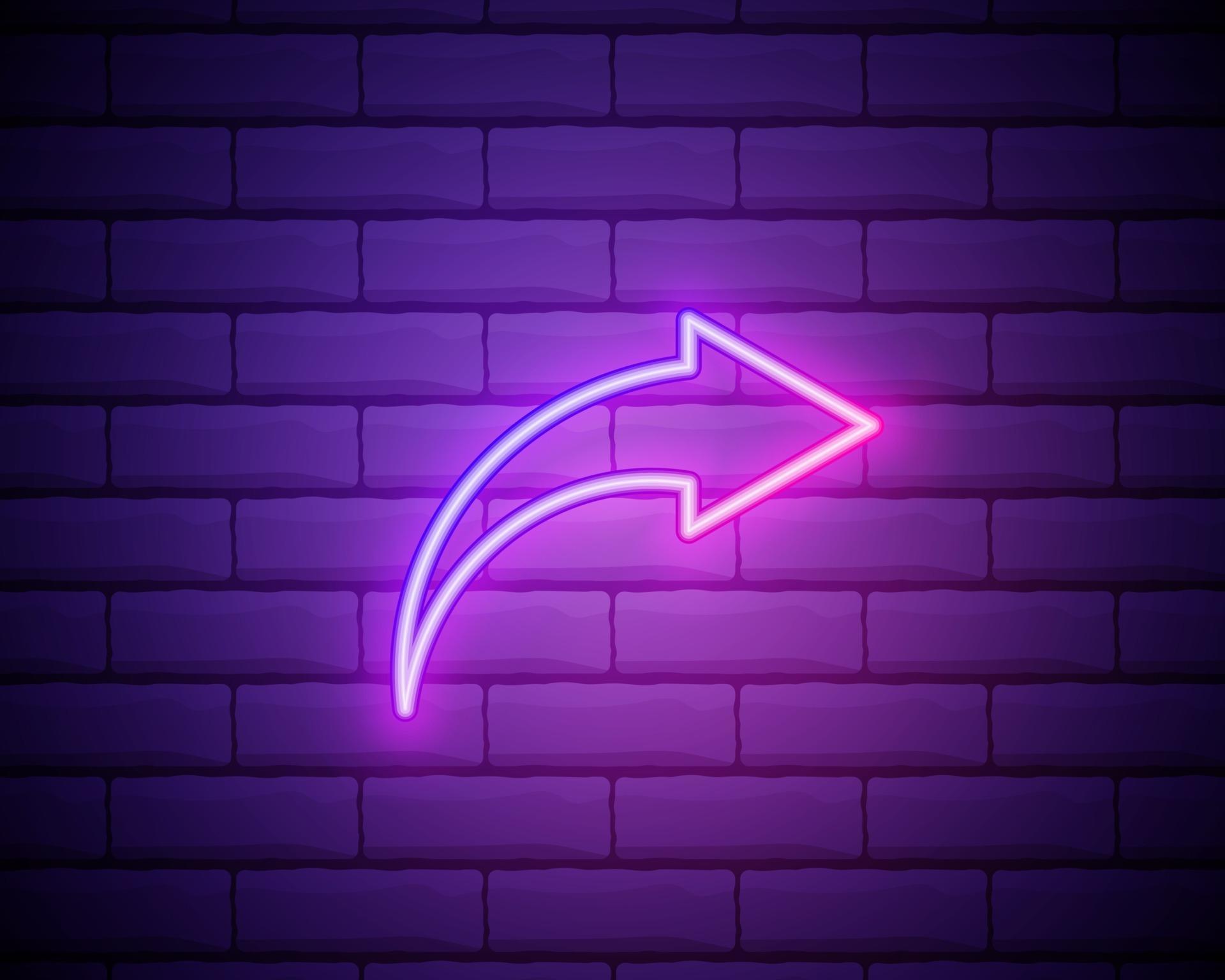 Glowing Neon Line Share Icon Isolated On Brick Wall Background Share