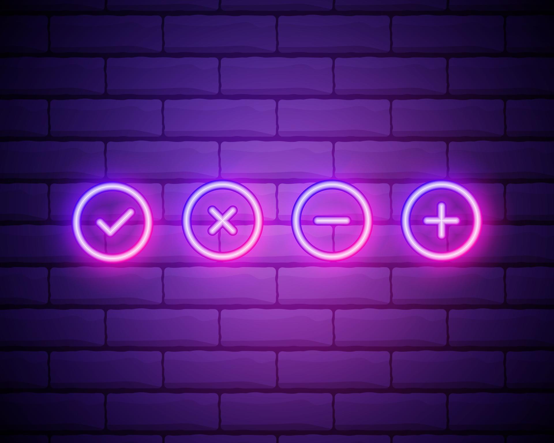Plus Check Minus Cross Sign Neon Icon Simple Thin Line Outline