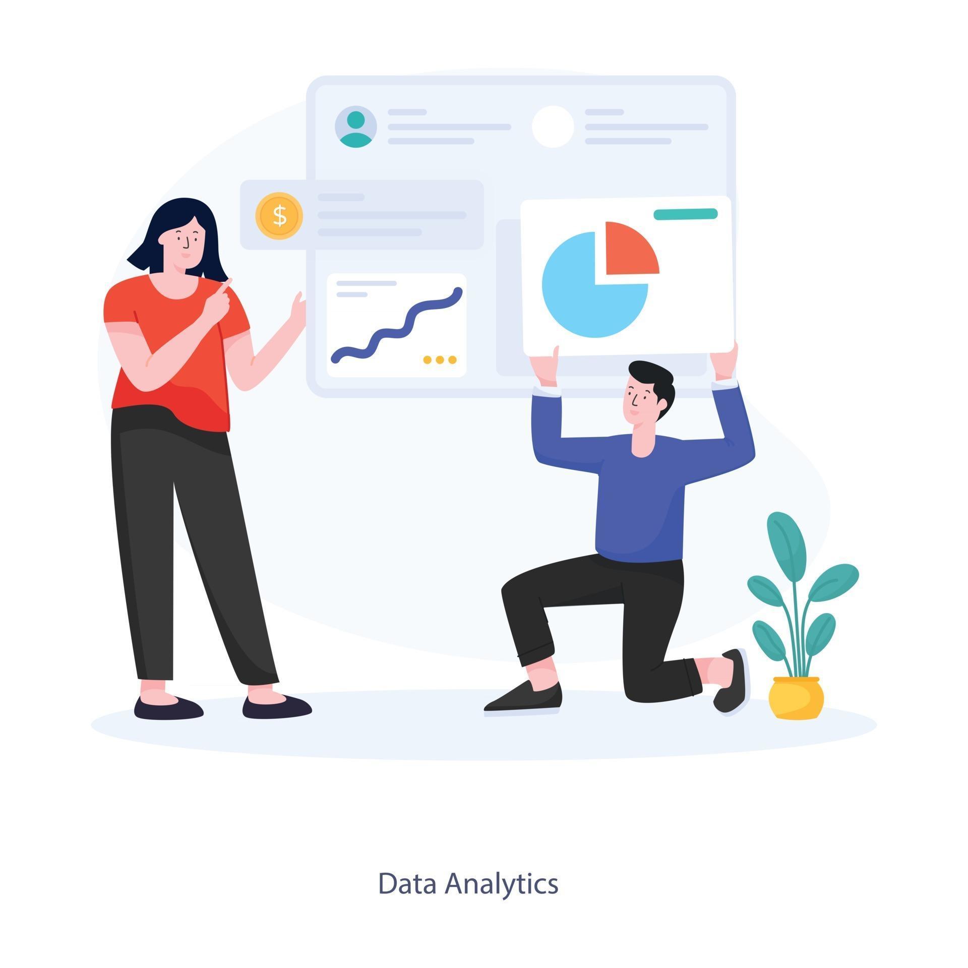 Data Analytics in character 2710152 Vector Art at Vecteezy