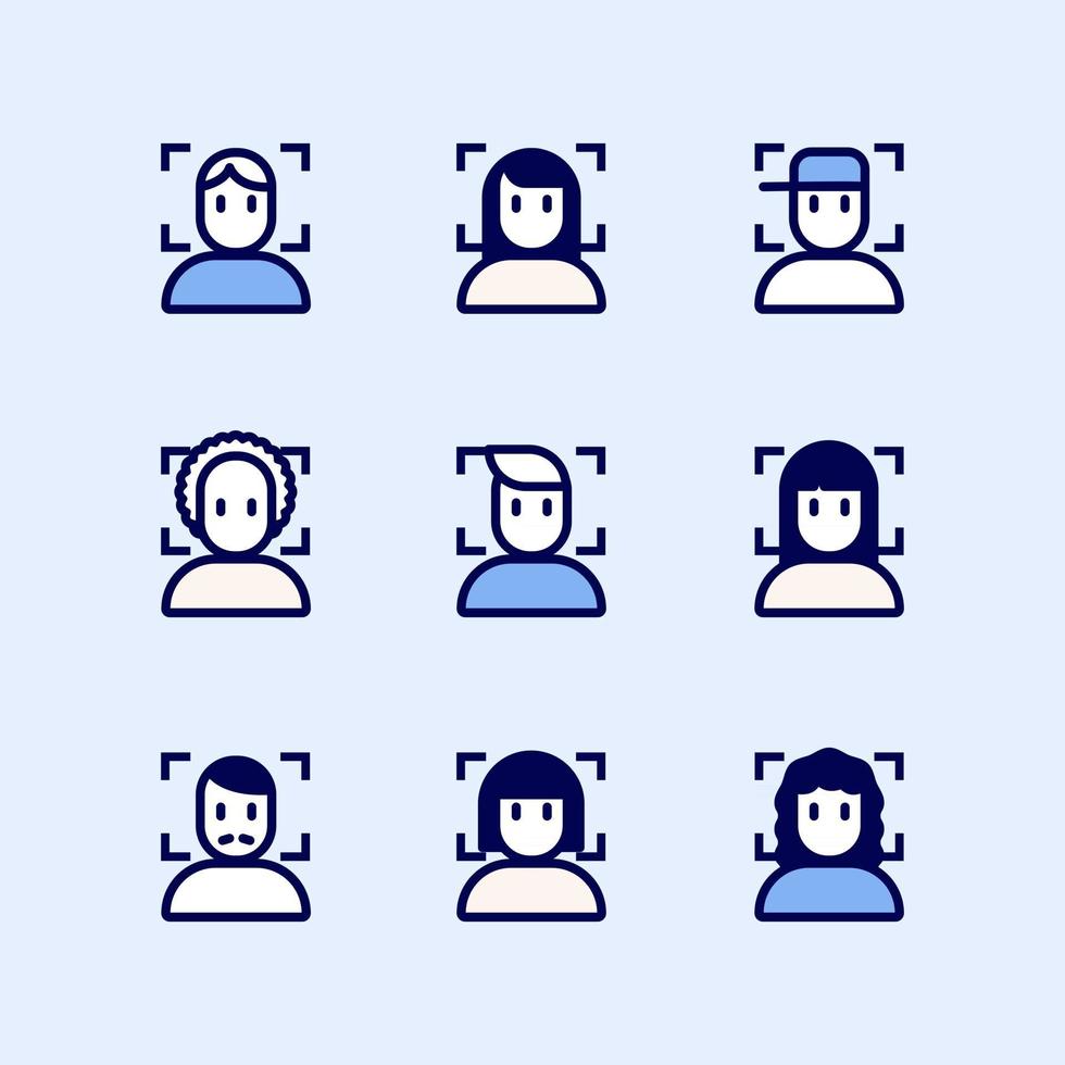 Face recognition system id icons set. Simple set of face recognition ...